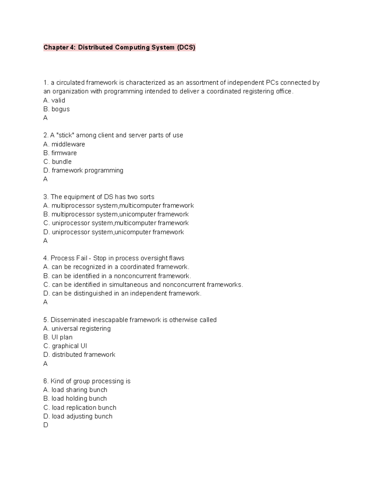 Chapter 4 Distributed Computing System (DCS) - A. valid B. bogus A A ...