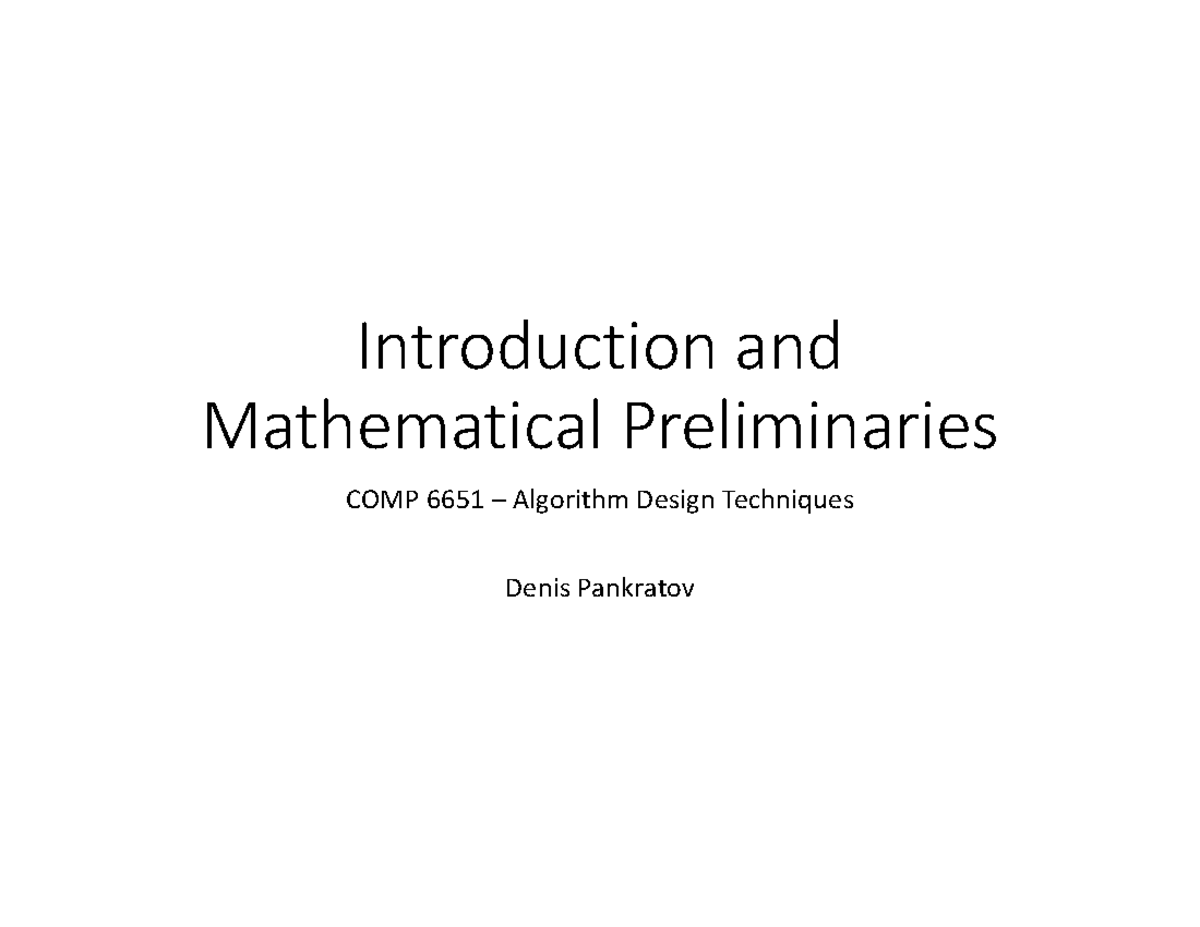 L01 - Introduction and Mathematical Preliminaries - Introduction and Mathematical Preliminaries ...