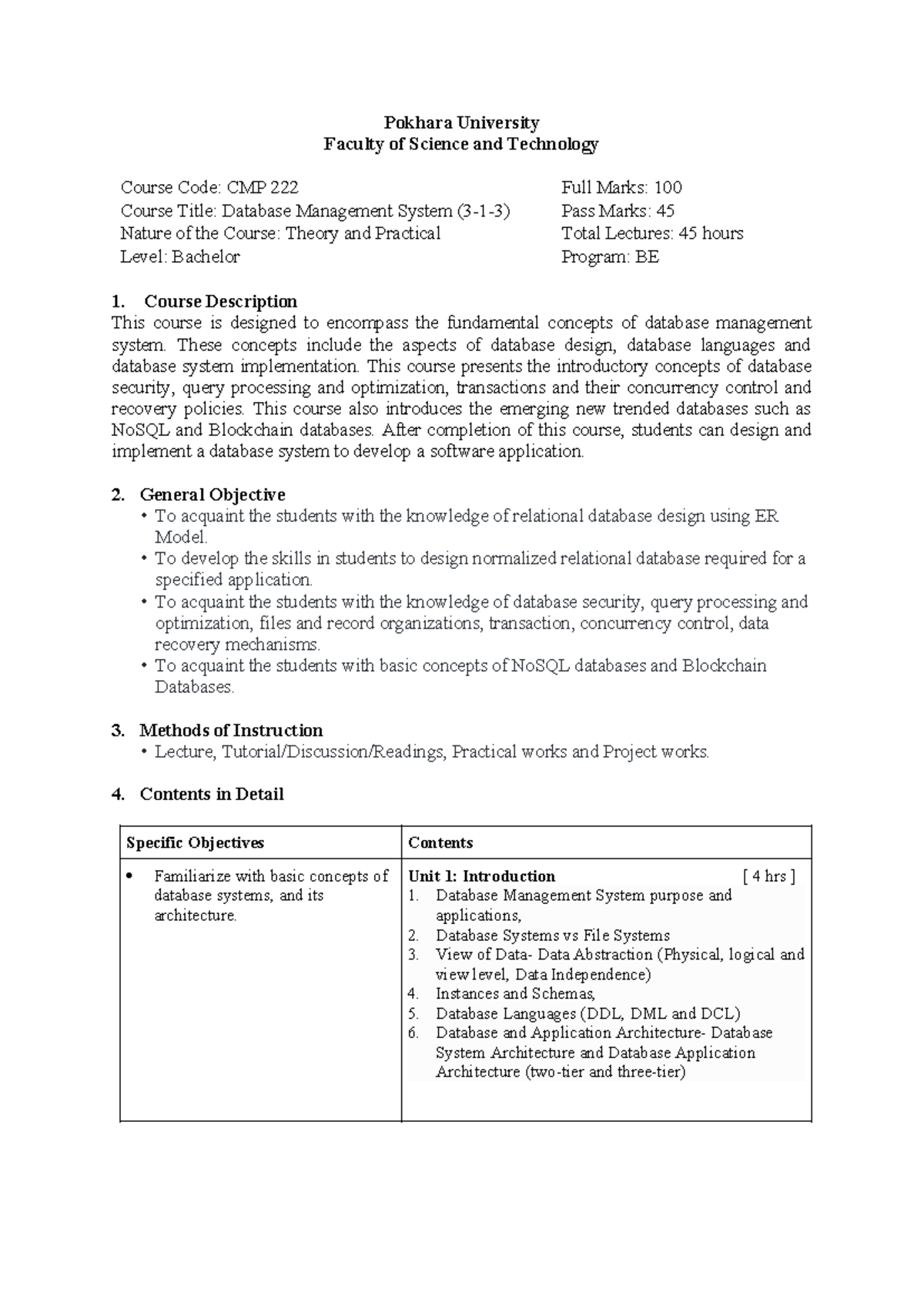 Course titles DBMS - see it - Pokhara University Faculty of Science and ...