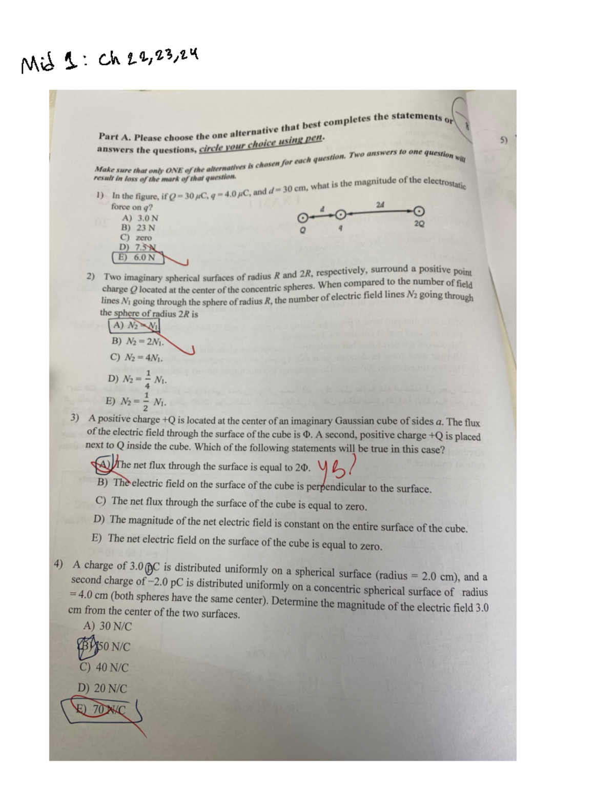 Physics 2 mid 1 and 2 (spring 23) - Physics for engineers - Mid Ch 22, Mid Mid 2 ch 25,26 27 ...