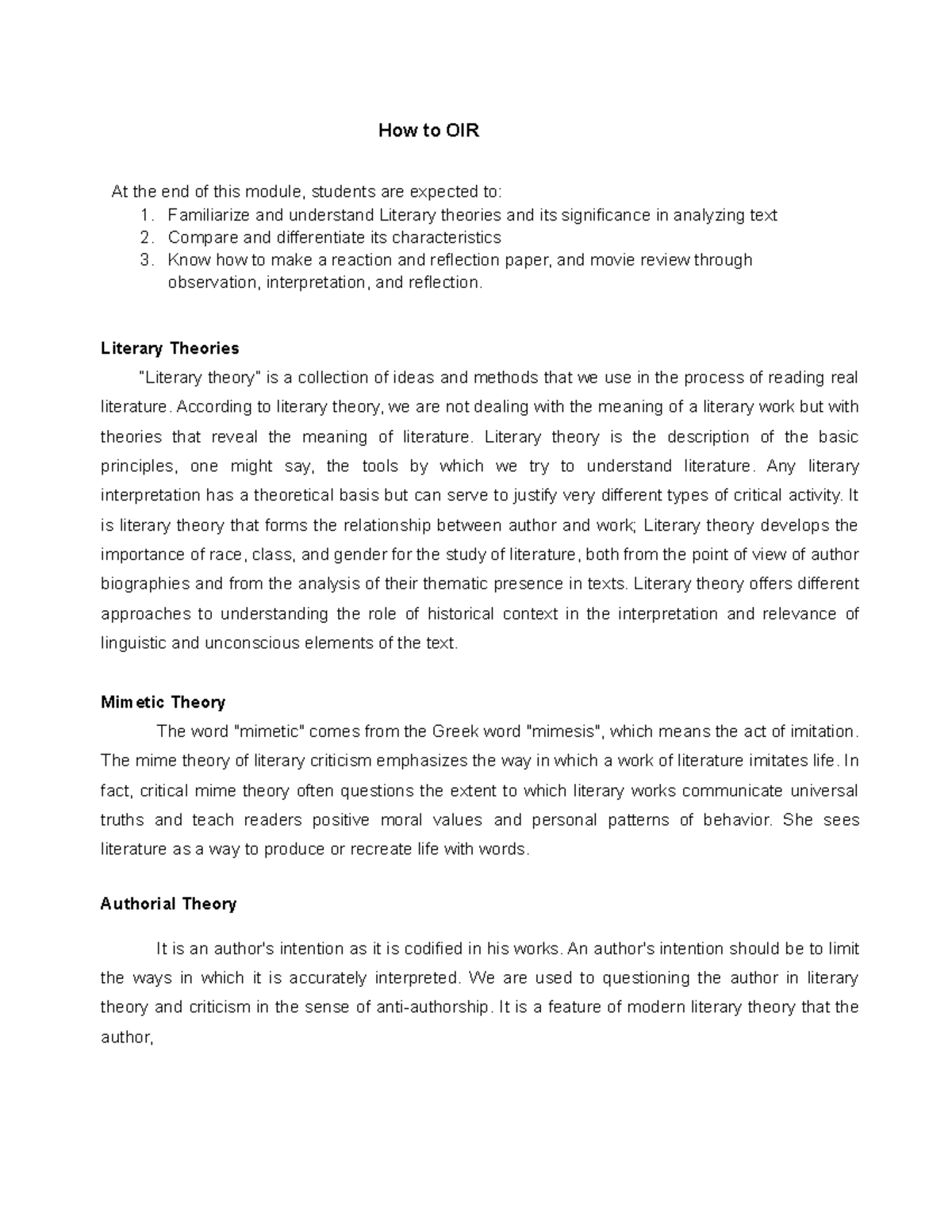 How to OIR - Literature - BS Psychology - Studocu