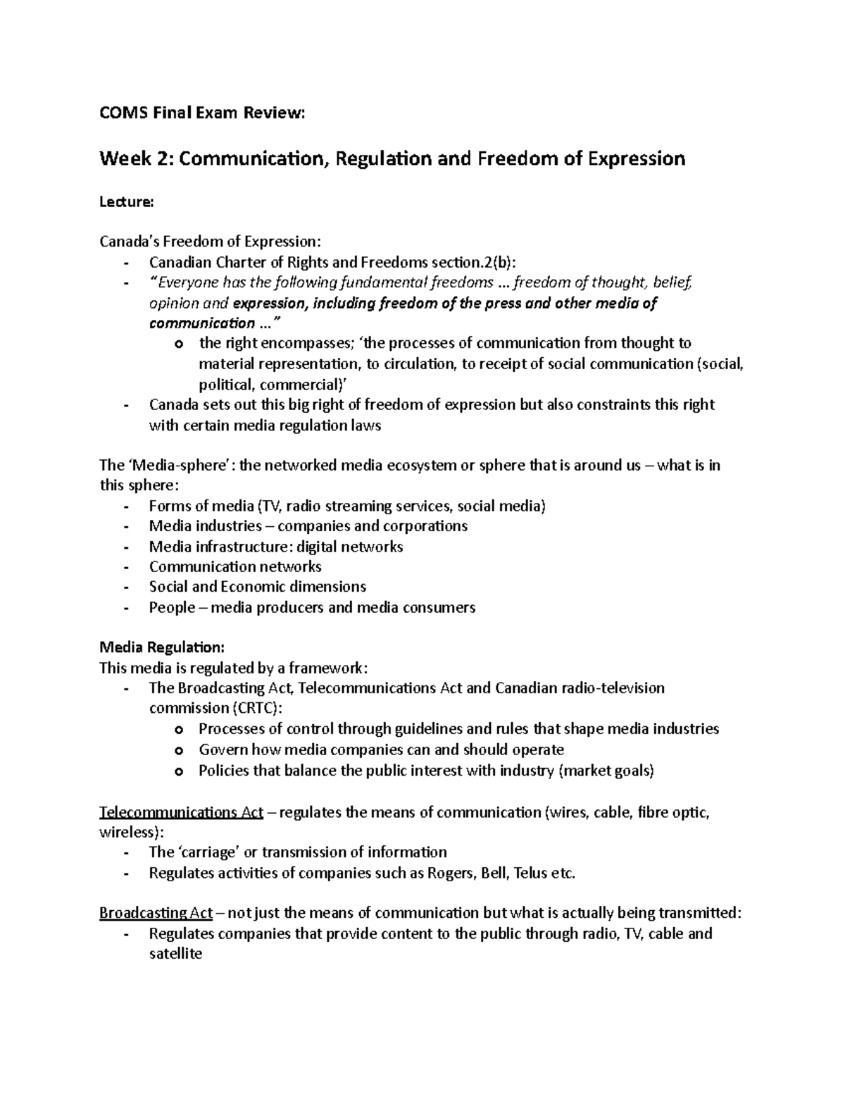 COMS Final Exam Review - Summary Communications - COMS Final Exam ...