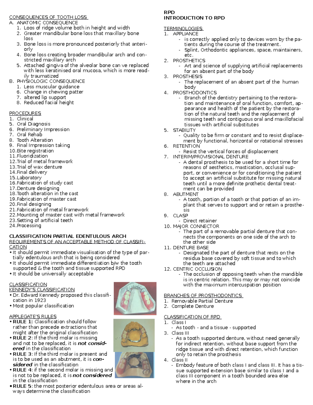 RPD- Intro - notes - RPD INTRODUCTION TO RPD TERMINOLOGIES 1. APPLIANCE ...