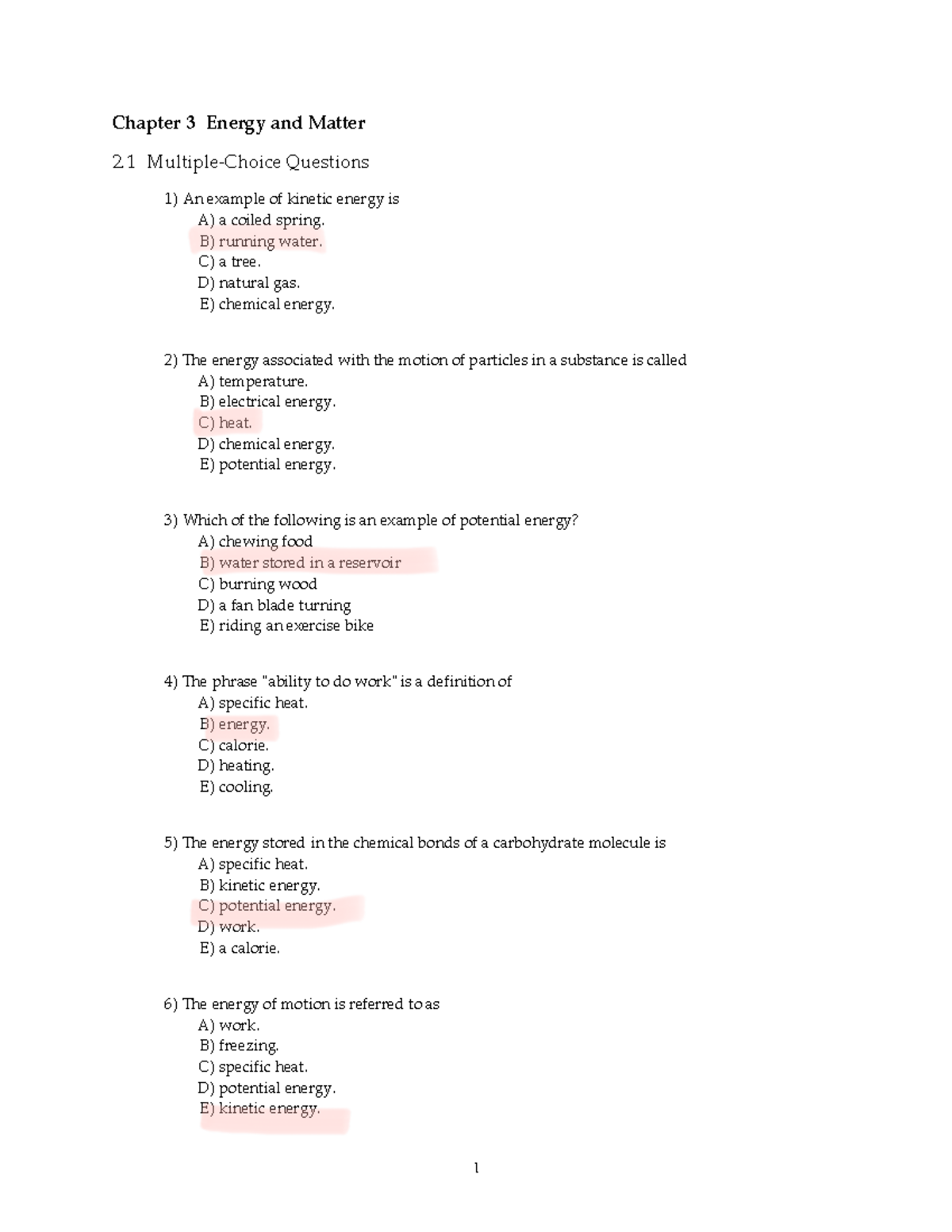Tutorial 2 - Exam - Chapter 3 Energy and Matter 2 Multiple-Choice ...