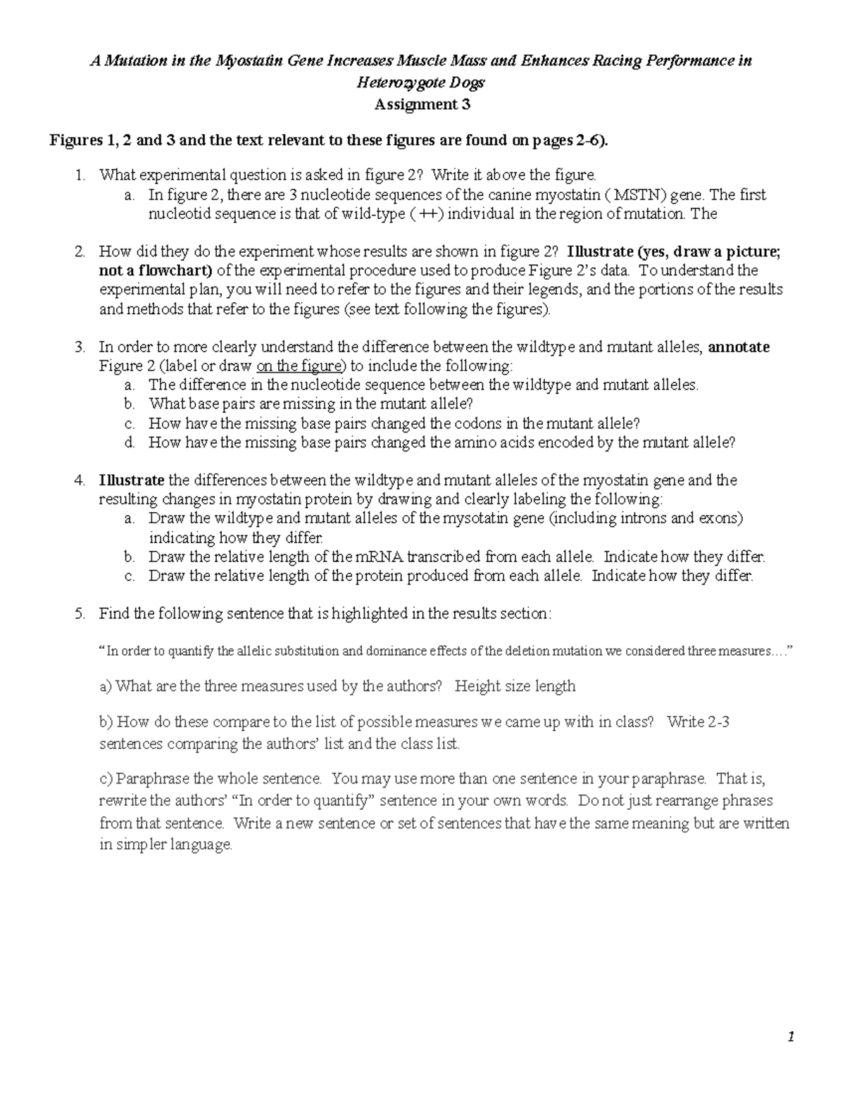 Homework 3 on Figures 2 and 3 - A Mutation in the Myostatin Gene Increases Muscle Mass and ...