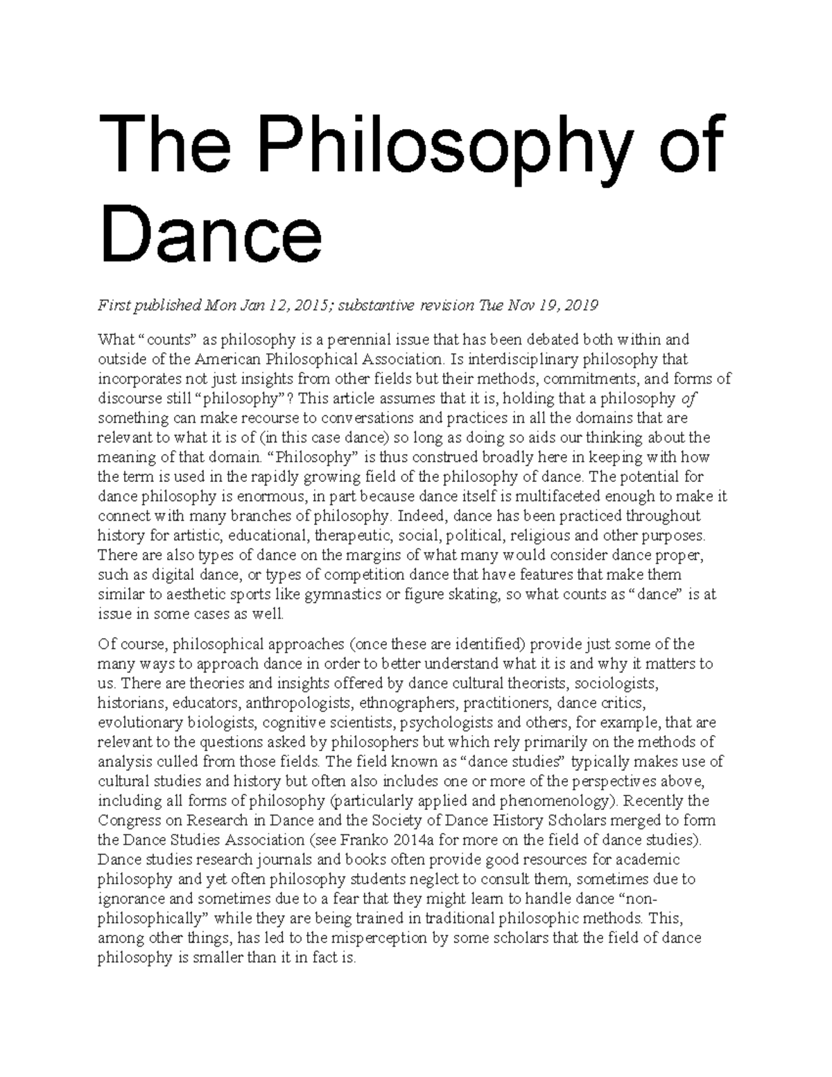 Philosophy of Dance - The Philosophy of Dance First published Mon Jan ...