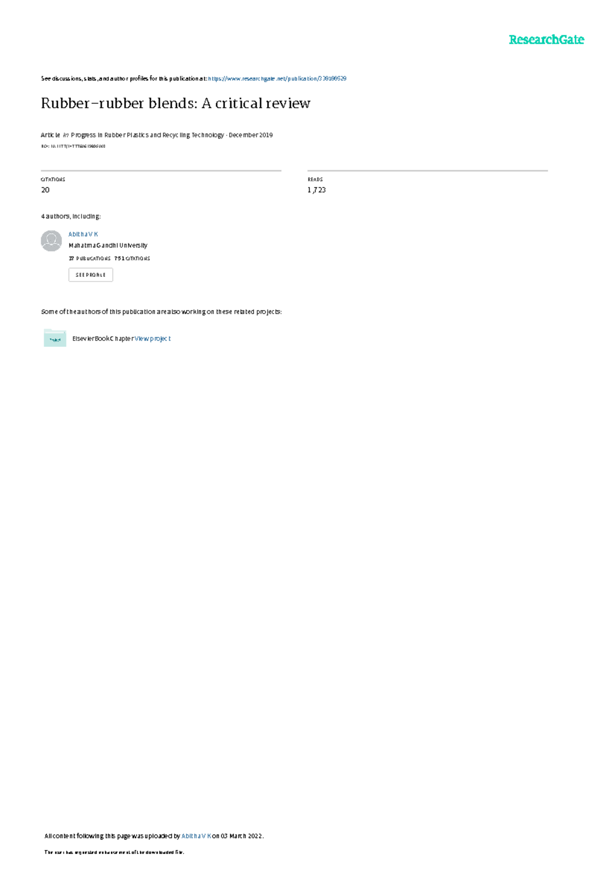 Rubber–rubber blends - về cao su - See discussions, stats, and author ...