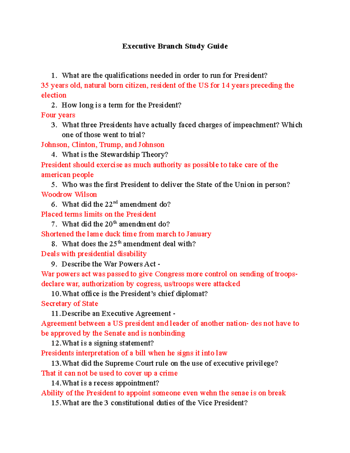 Executive Branch Study Guide - Studocu