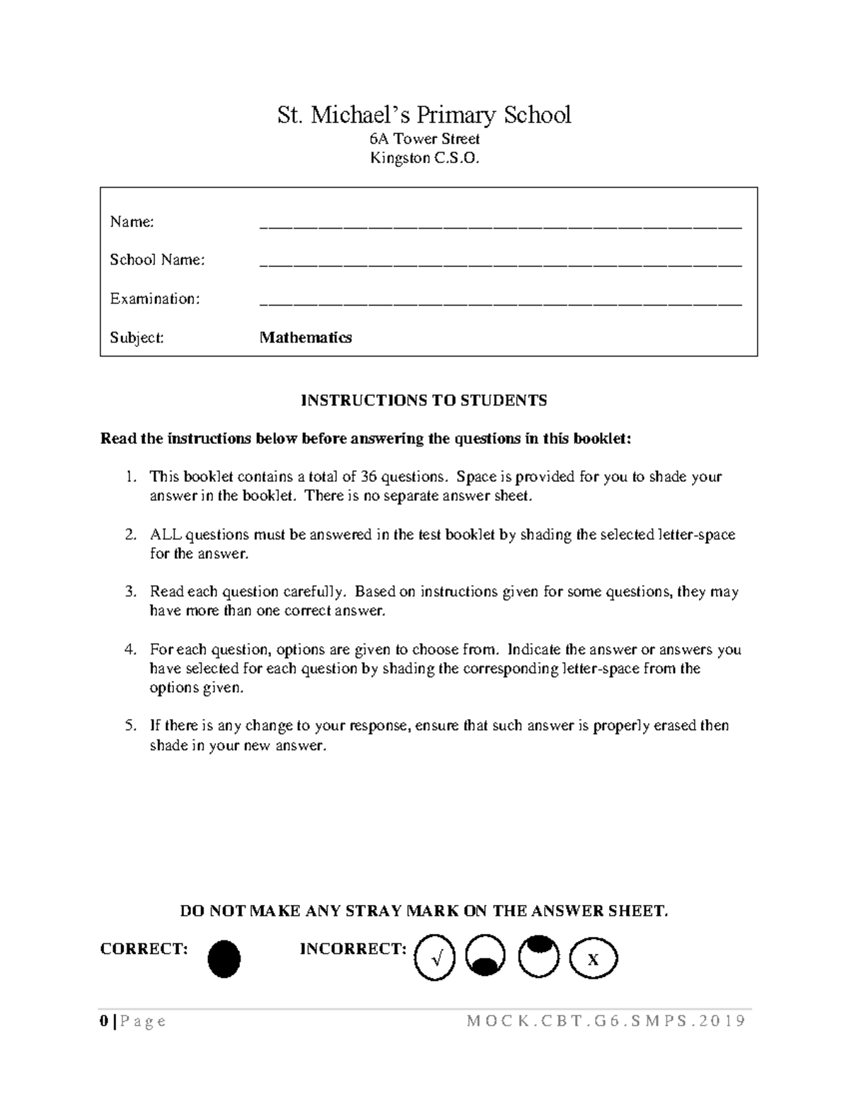 Curriculum Based Test - Gr6 - SMPS - 2019 - ADA - St. Michael’s Primary ...