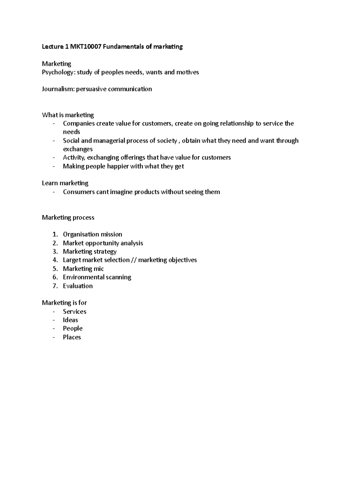 Lecture 1 MKT10007 Fundamentals of marketing - Lecture 1 MKT10007 ...