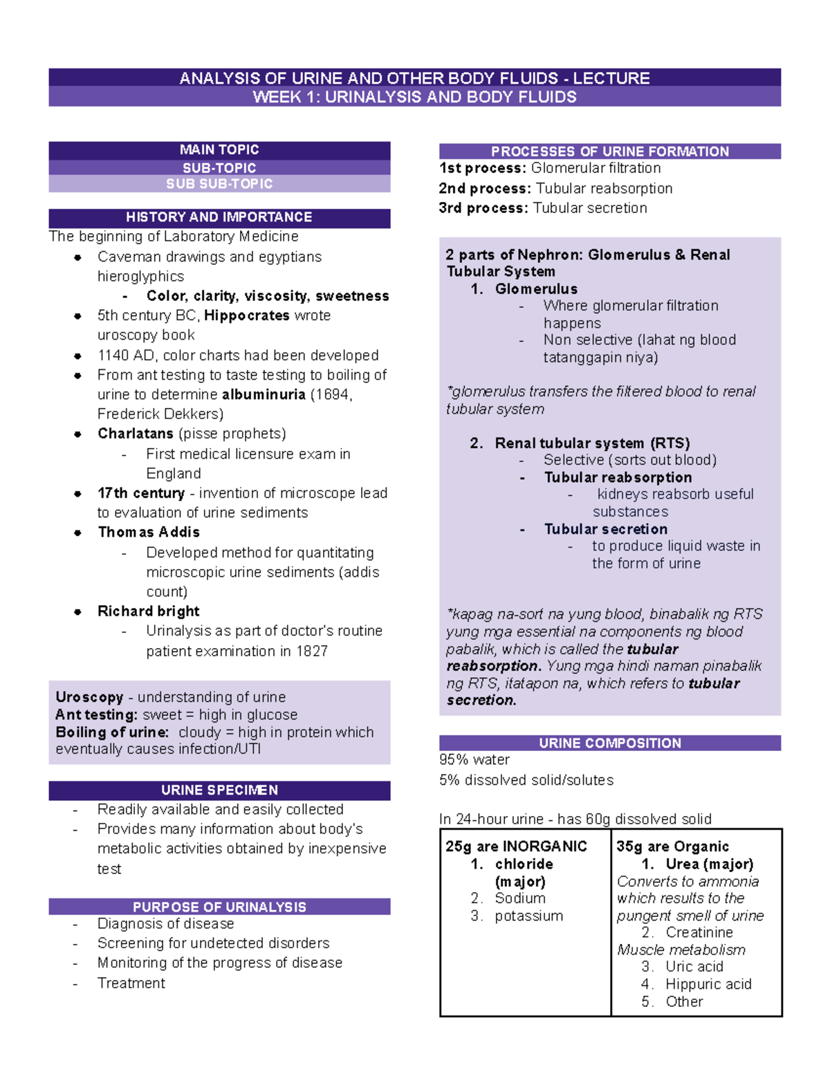 Aubf urinalysis and body fluids - ANALYSIS OF URINE AND OTHER BODY ...