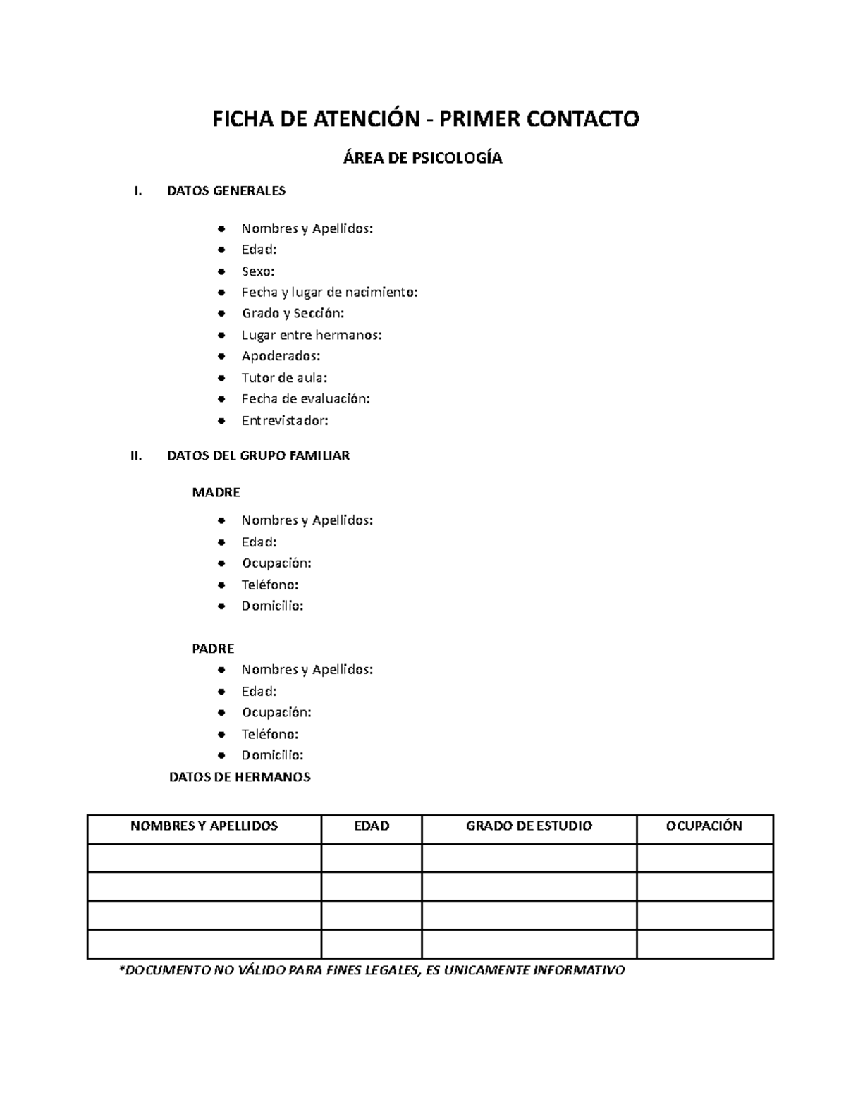 Ficha DE Atención .docx - FICHA DE ATENCIÓN - PRIMER CONTACTO ÁREA DE ...