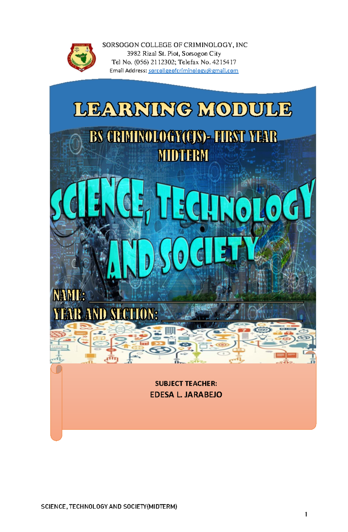 STS- Midterm- Module - ####### SCIENCE, TECHNOLOGY AND SOCIETY(MIDTERM) SORSOGON COLLEGE OF ...