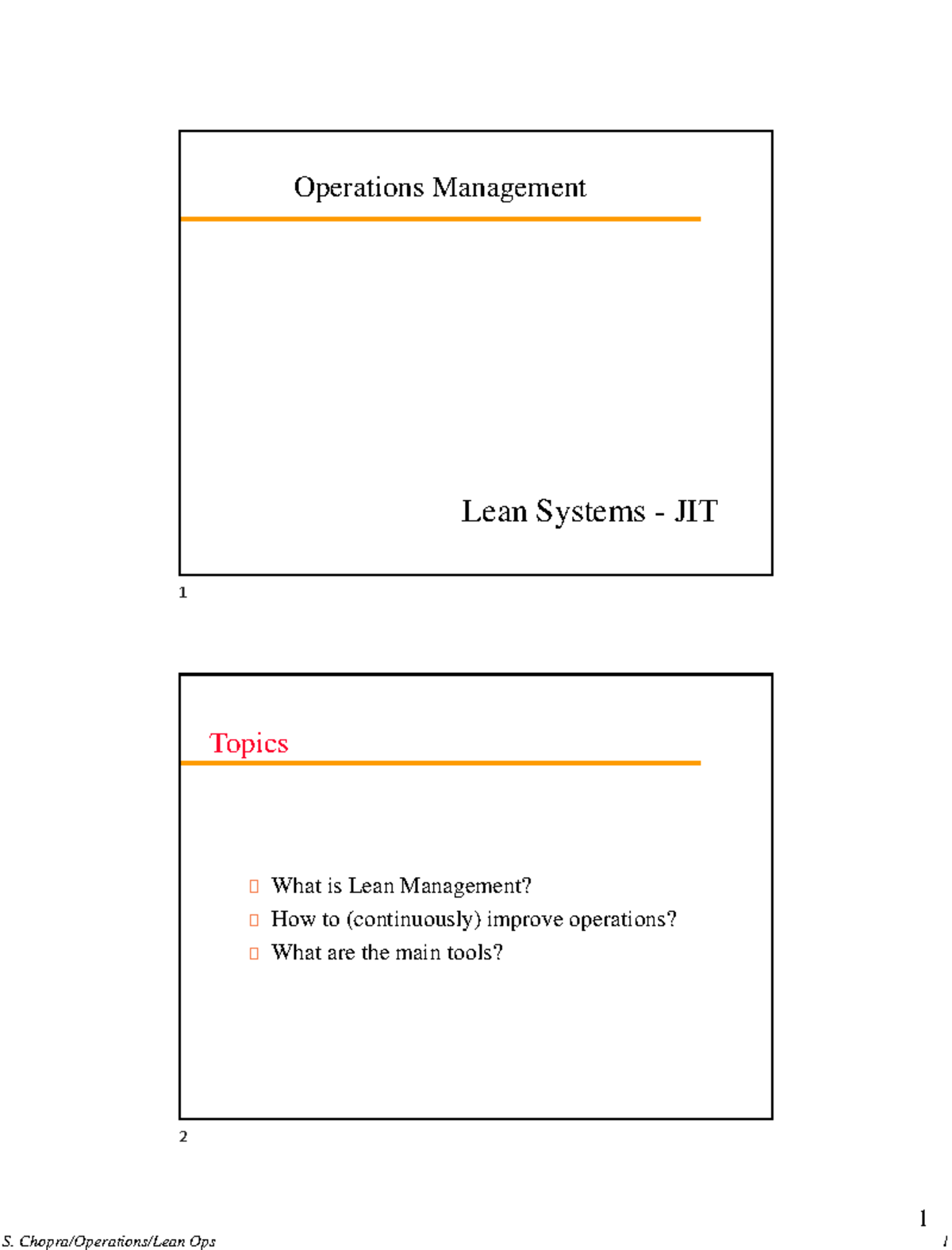 Lean - Lean Operation - 1 Operations Management Lean Systems - JIT ...