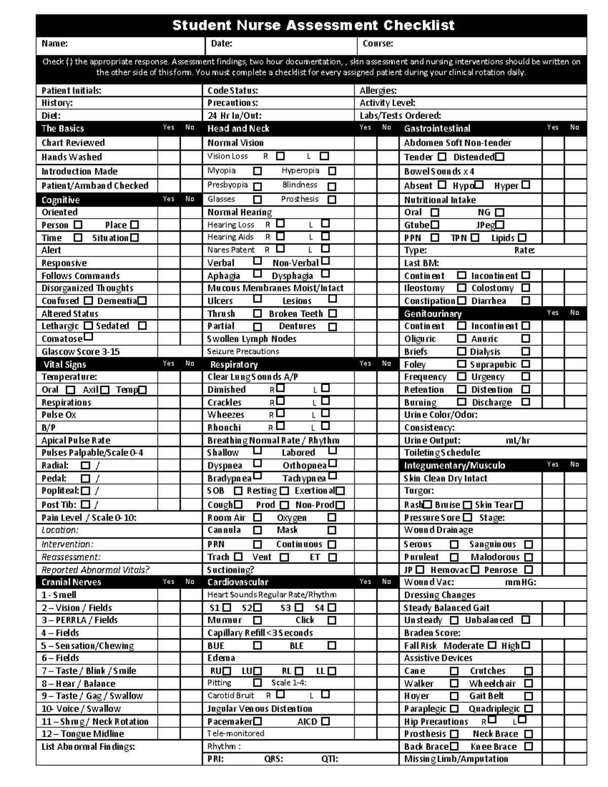 Patient Assessment Charting-Sim Chart - Student Nurse Assessment ...