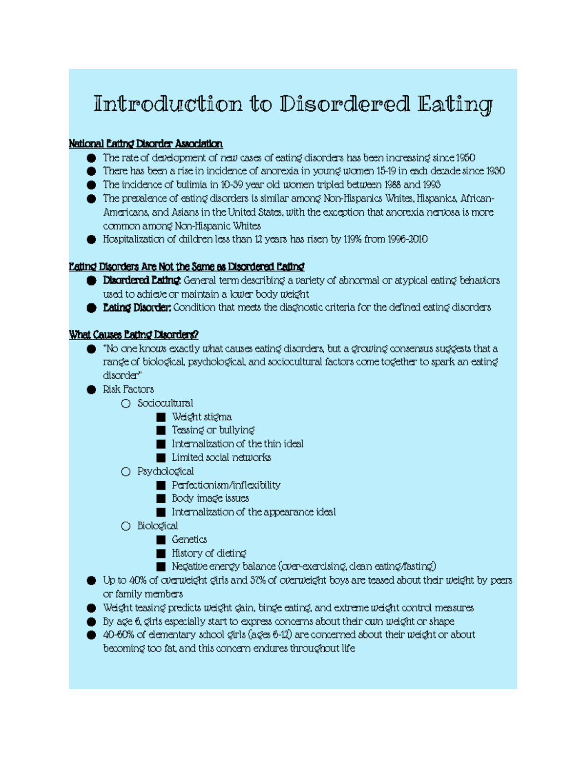 Introduction to Disordered Eating - Introduction to Disordered Eating ...
