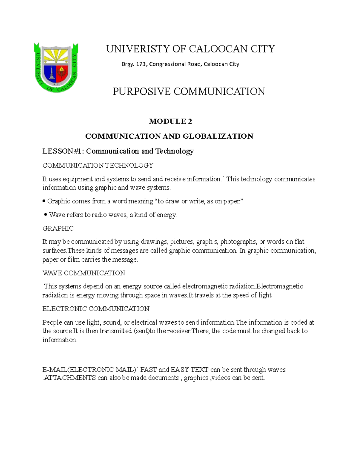 PURPOSIVE-COMMUNICATION-MODULE-2 - UNIVERISTY OF CALOOCAN CITY Brgy ...