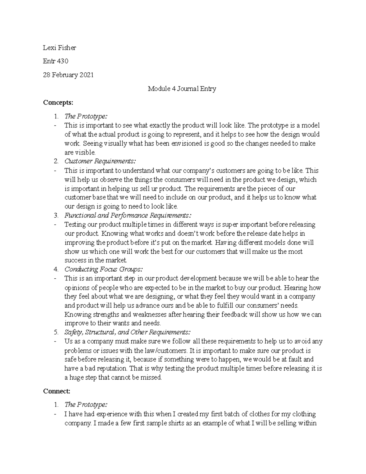 Entr Module 4 Journal Entry - Lexi Fisher Entr 430 28 February 2021 ...