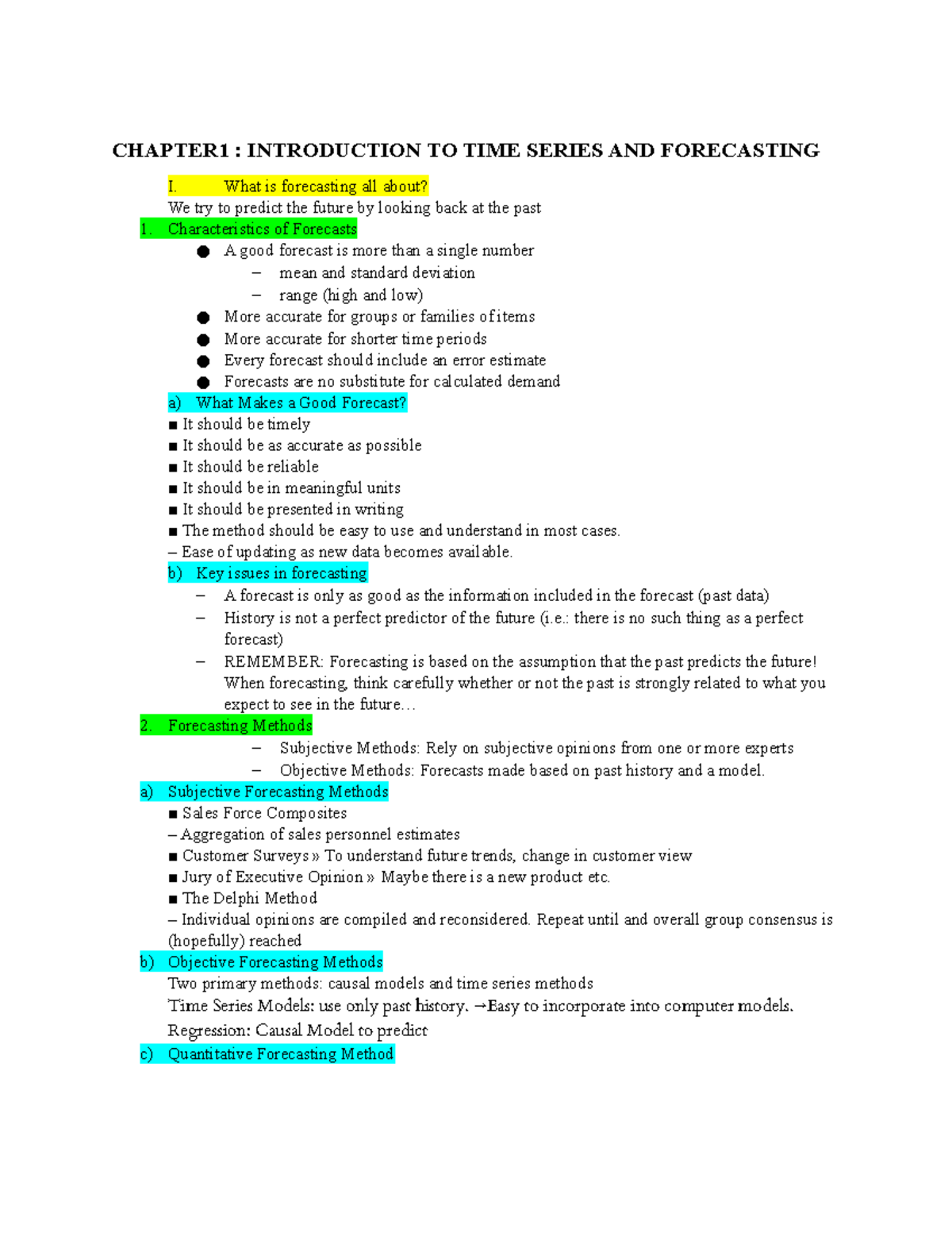 Review-TS-Mid - mid - CHAPTER1 : INTRODUCTION TO TIME SERIES AND FORECASTING I. What is ...