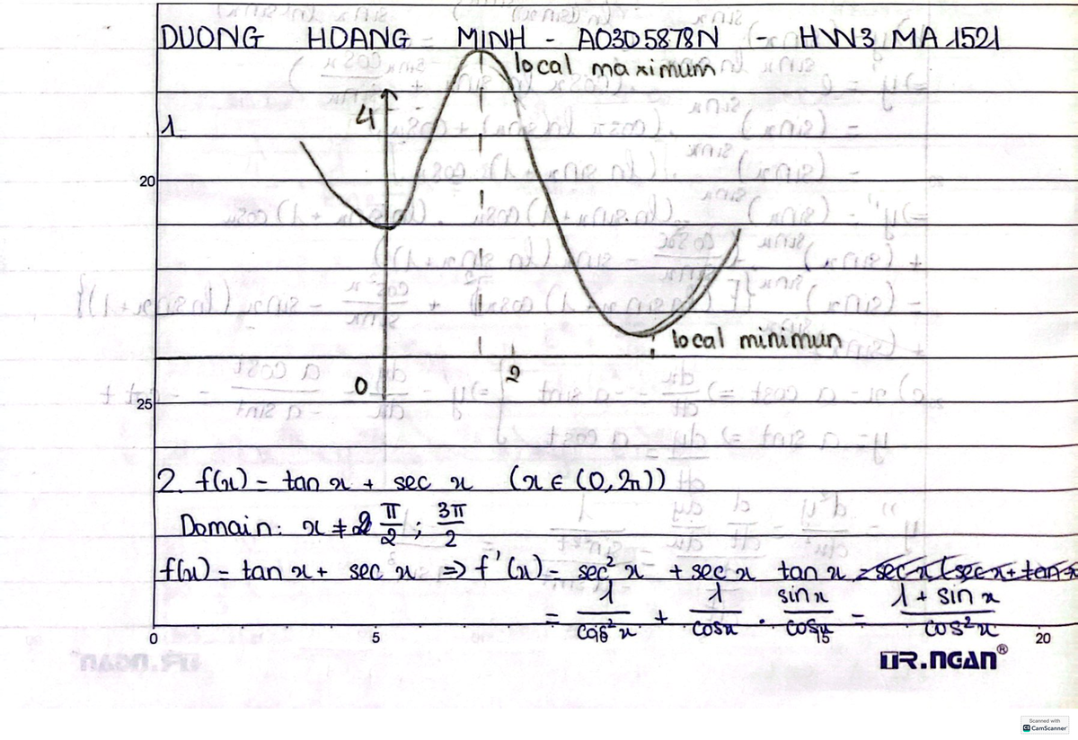 Hw3 MA1521 - Answers for tutorial 3 - DUONG HOANG MINH A03D5878N HW3 MA 1521 local maximum 1 4 ...