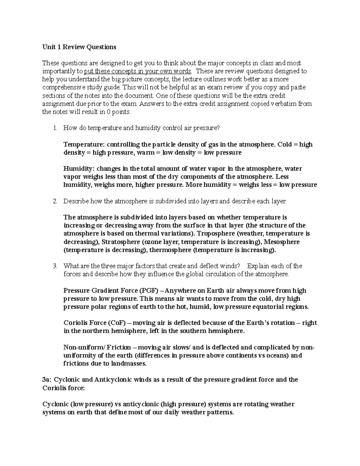 Unit 1 Review Questions - Unit 1 Review Questions These questions are ...