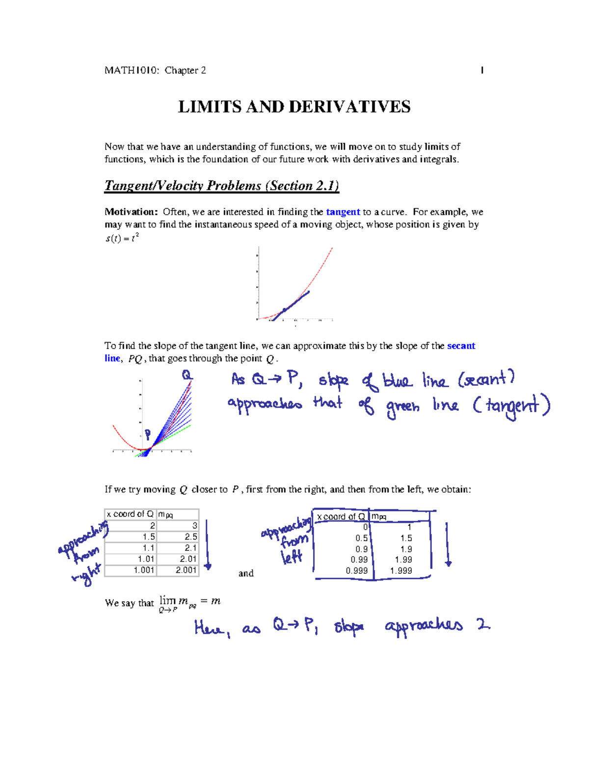 Lecture notes, lecture 2, LIMITS AND DERIVATIVES rnrn - LIMITS AND ...