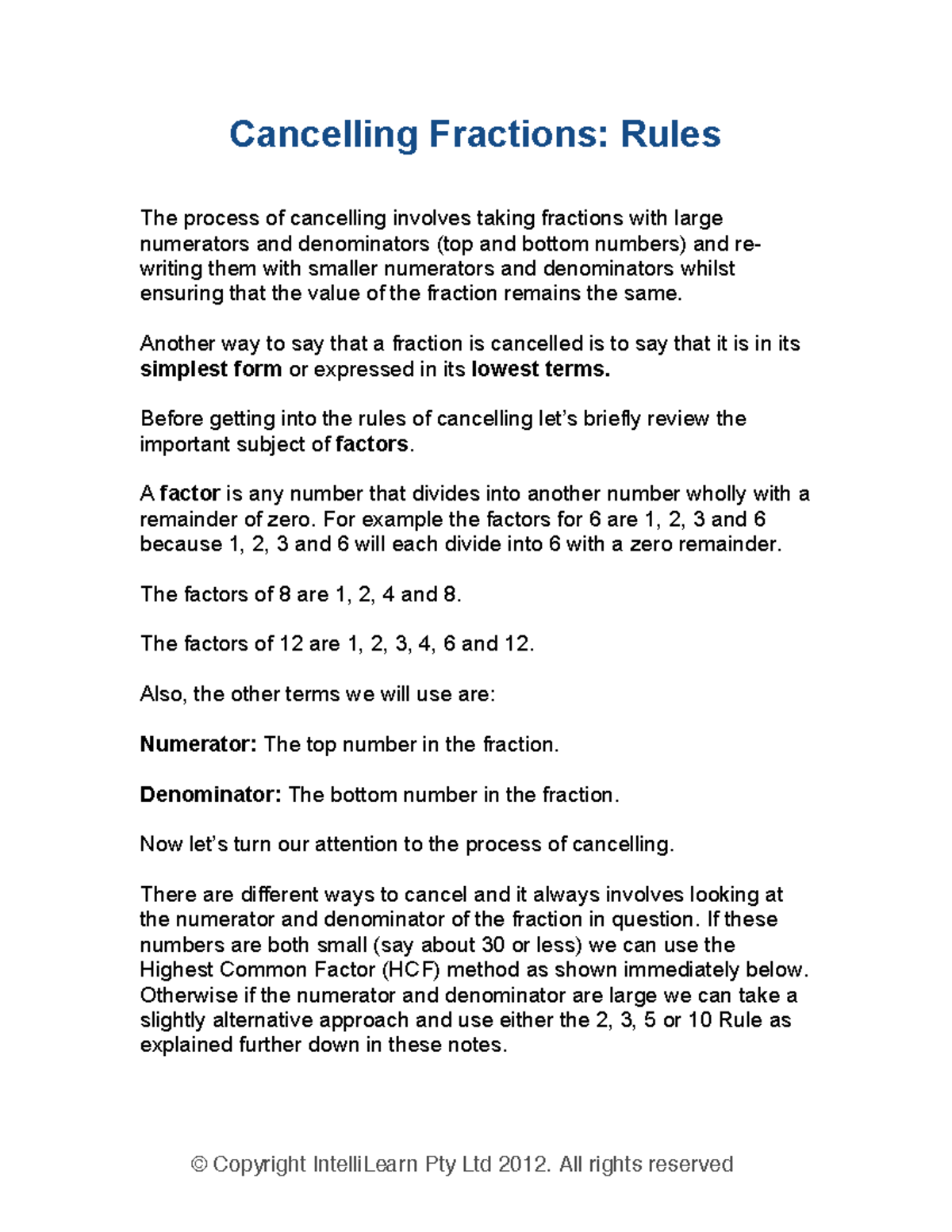 P14-14007 - Med Cal - Cancelling Fractions: Rules The process of ...