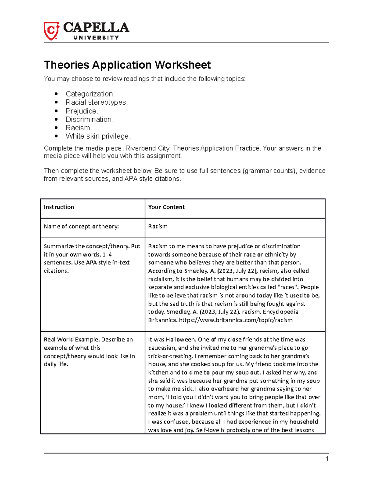 Cf theories application worksheet 4 - Theories Application Worksheet You may choose to review ...