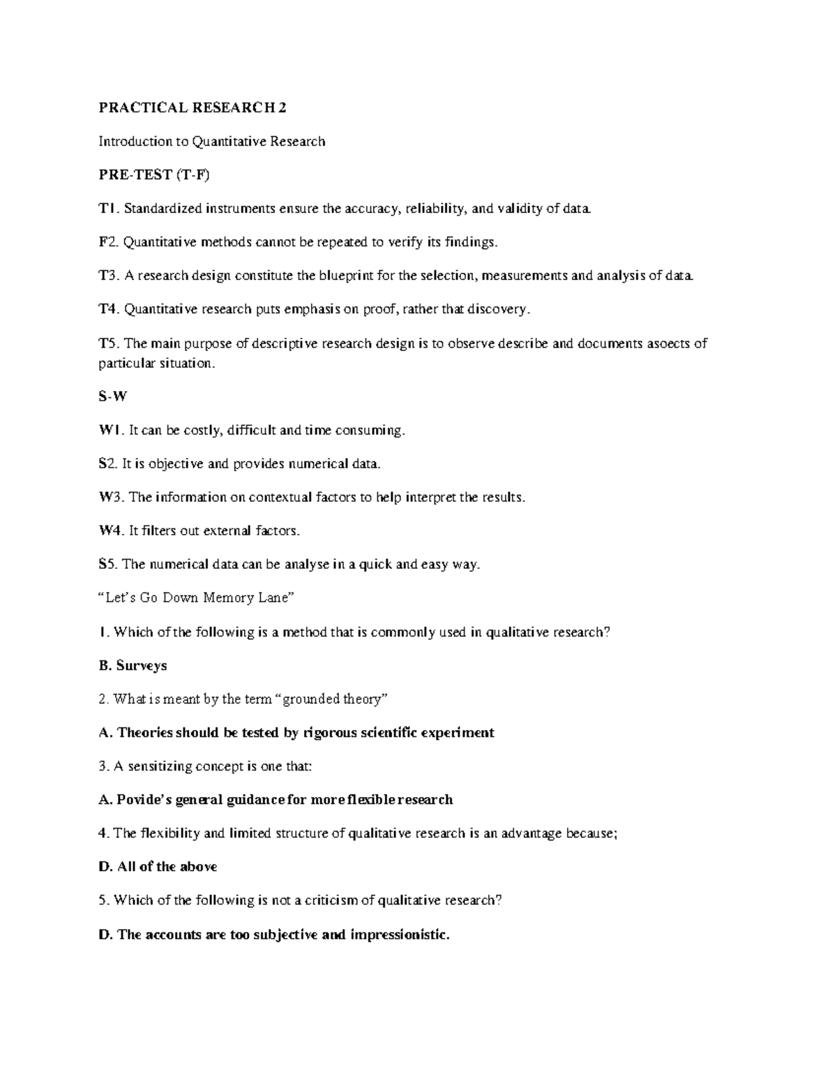 Practical Research 2 TEST - Bachelor of Secondary Education - MAPEH ...