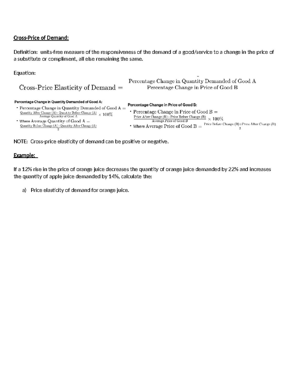 Cross Price Elasticity of Demand Question - Cross-Price of Demand ...