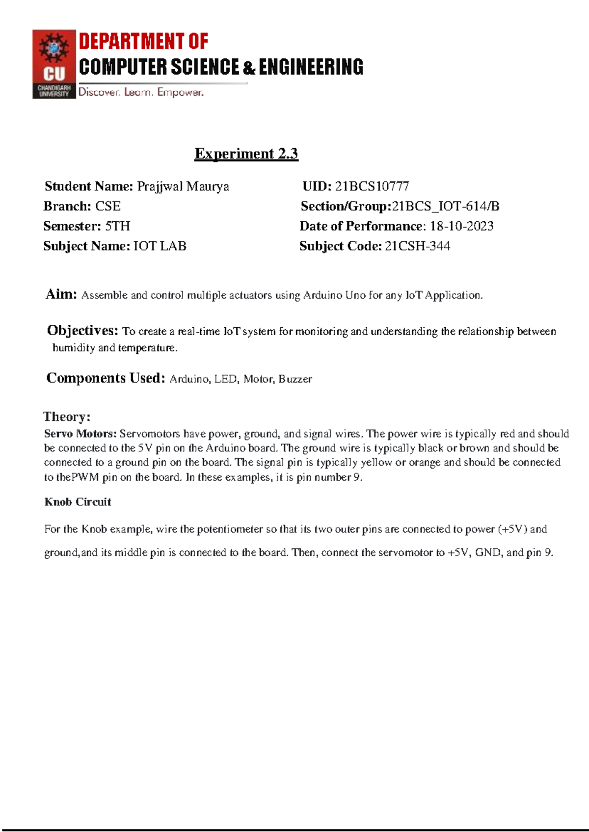 IOT EXP 2.3 prajjwal - COMPUTER SCIENCE & ENGINEERING Experiment 2 ...