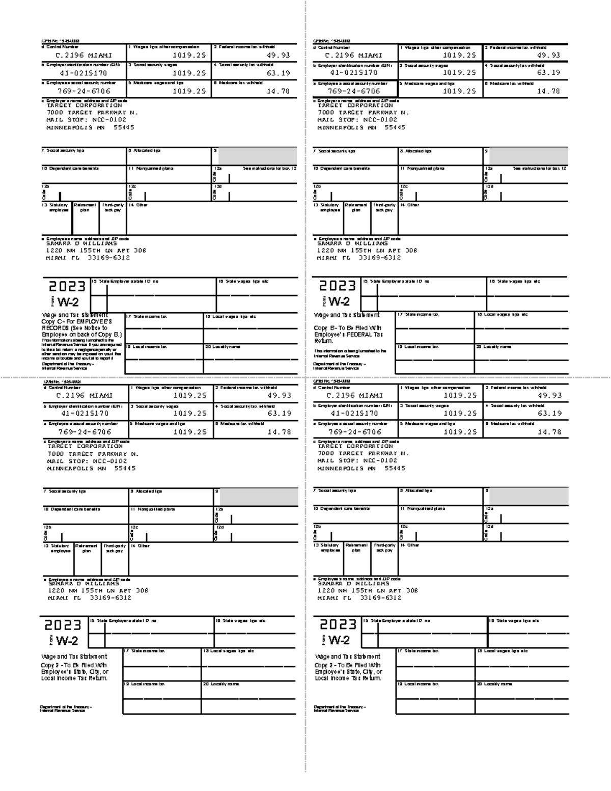 Tax Forms - Bbb - Code Code Code Code Copy C - For EMPLOYEE’S Wage and ...