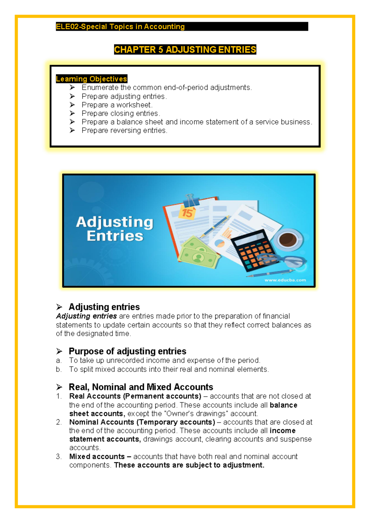 Chapter 5 Adjusting Entries - CHAPTER 5 ADJUSTING ENTRIES Learning ...