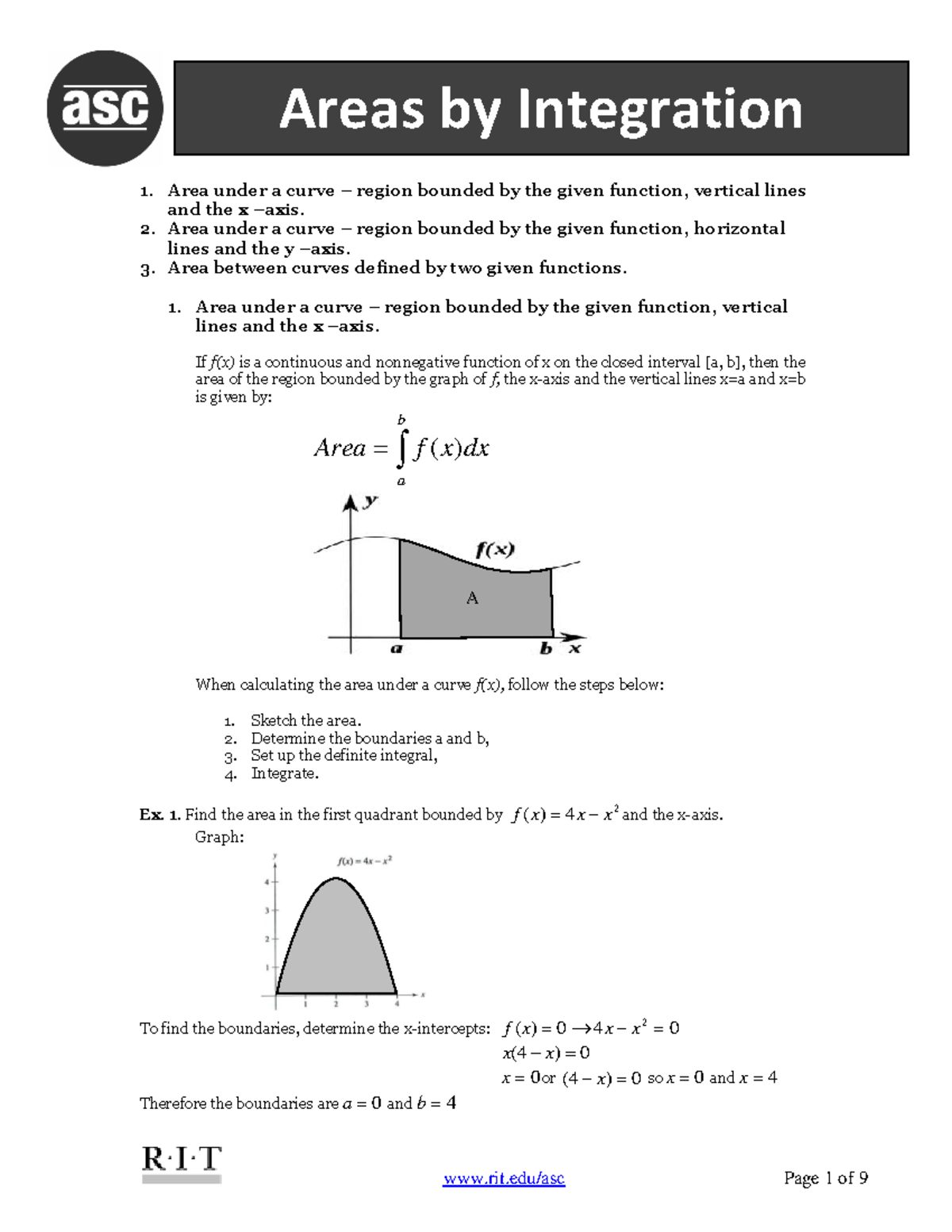 C7 Areasby Integration BP 9 22 14 - 1. Area under a curve – region ...