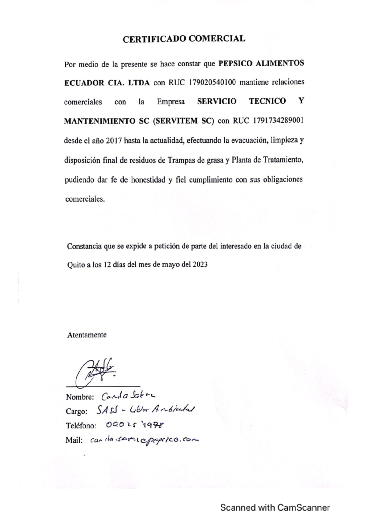 Certificado Comercial Pepsico 2023 - Politica comercial - Studocu