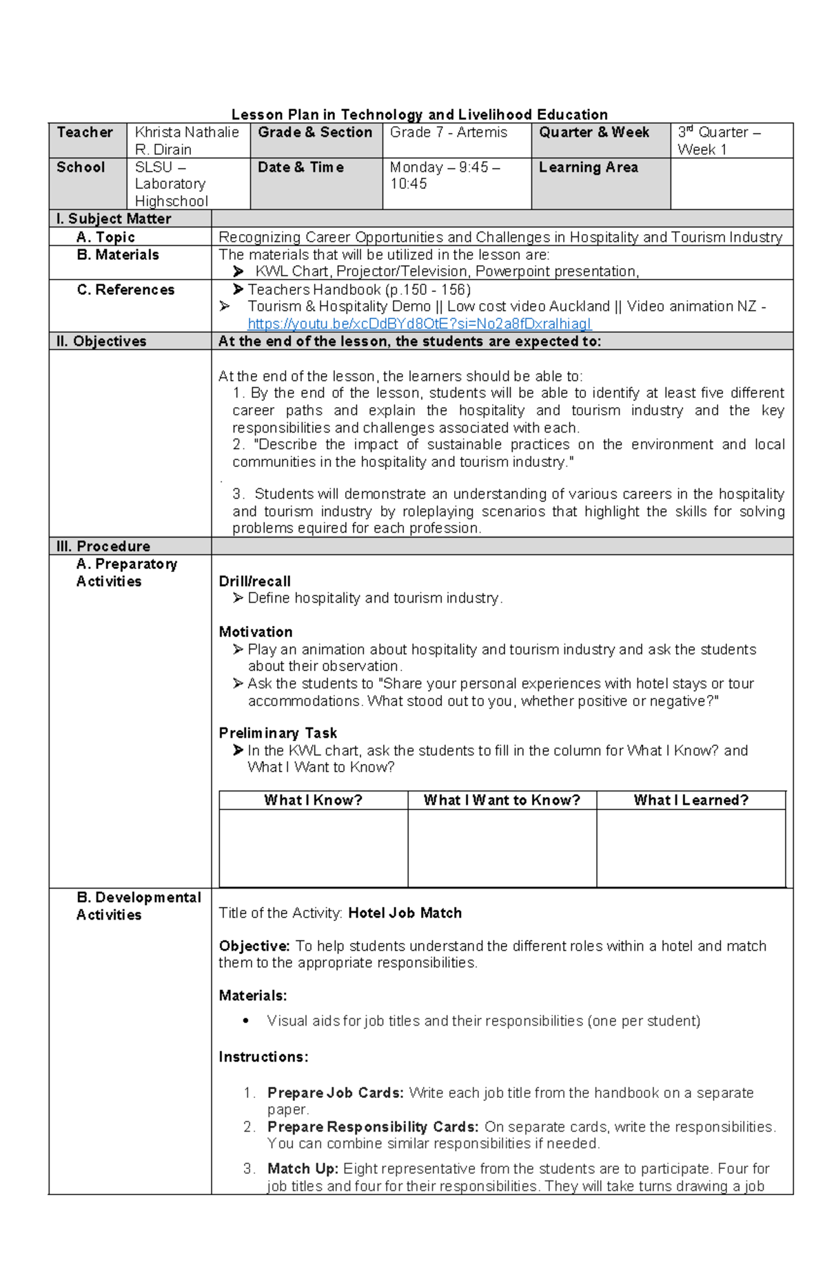 Dirain LP - This is a Lesson plan about Recognizing Career ...