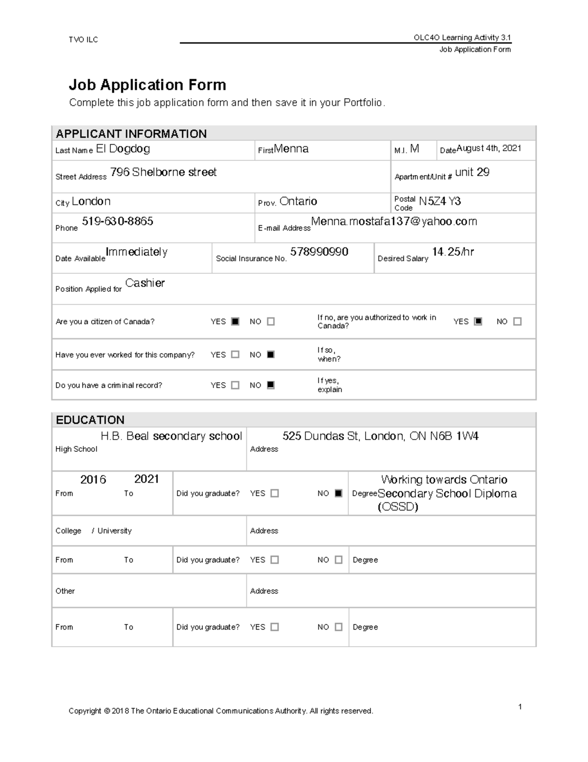 3.1 portfolio form - yooo - TVO ILC OLC4O Learning Activity 3 ...