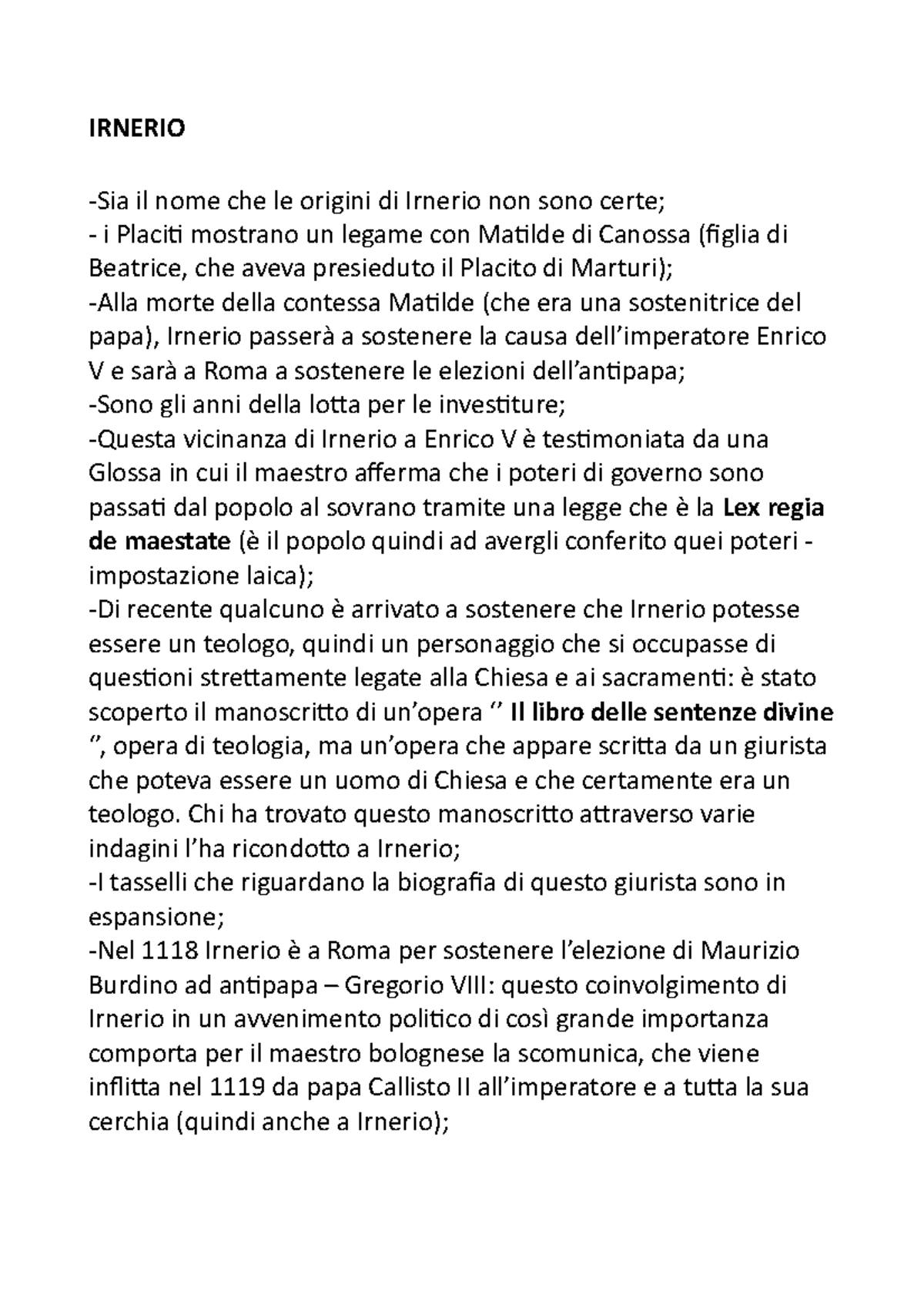 Diritto Medievale - IRNERIO -Sia il nome che le origini di Irnerio non ...