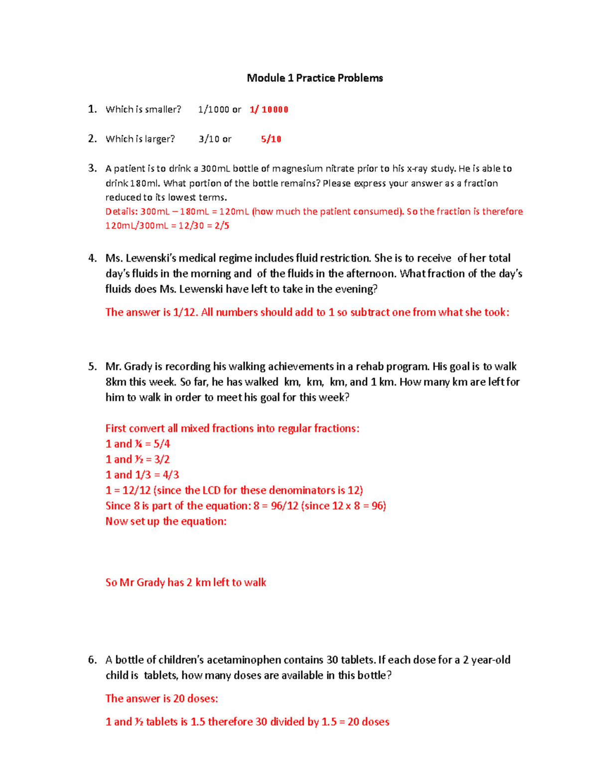 YL Module 1 Practice Problems Answer Key - Module 1 Practice Problems Which is smaller? 1/1000 ...