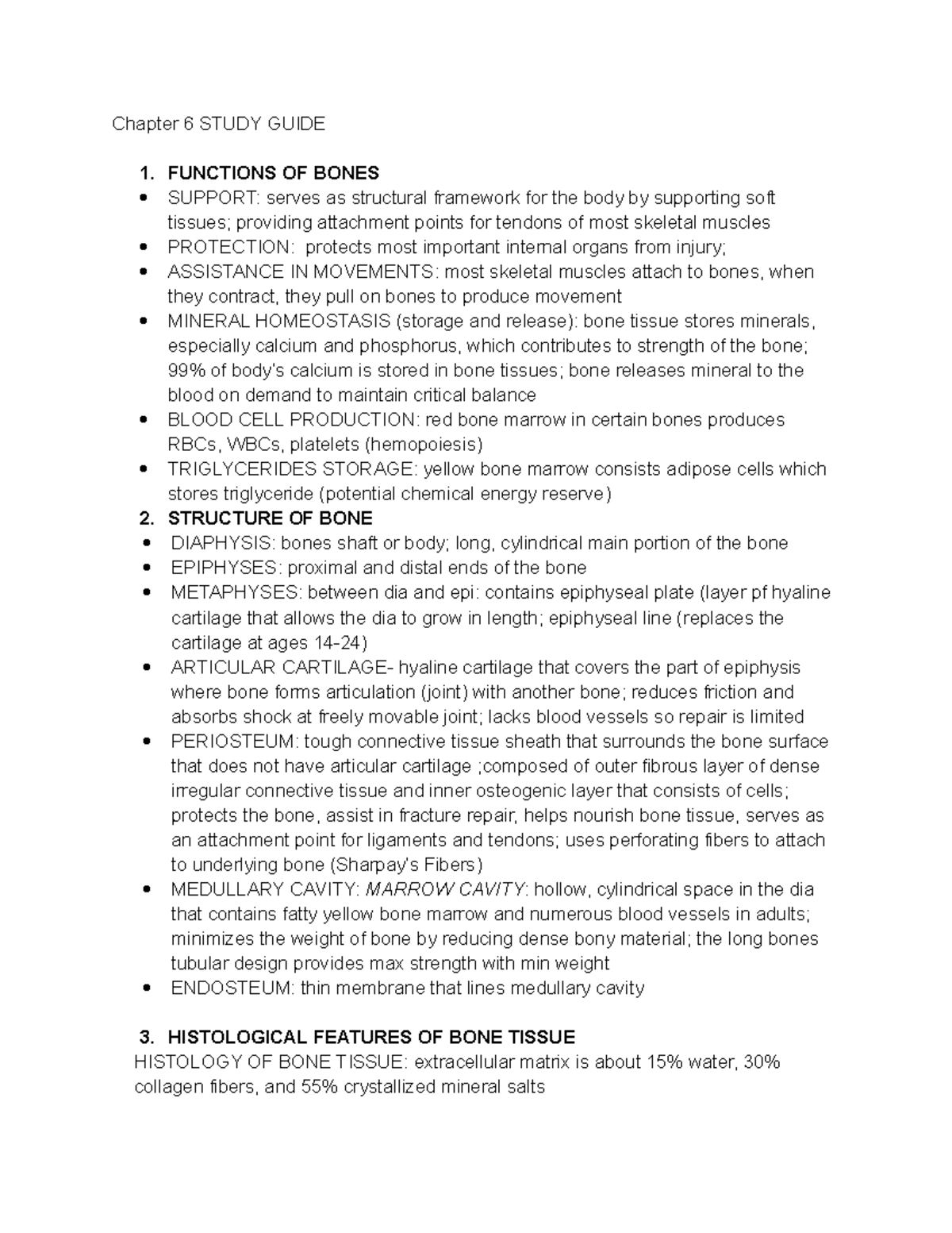 Chapter 6 Study Guide - Chapter 6 STUDY GUIDE 1. FUNCTIONS OF BONES ...