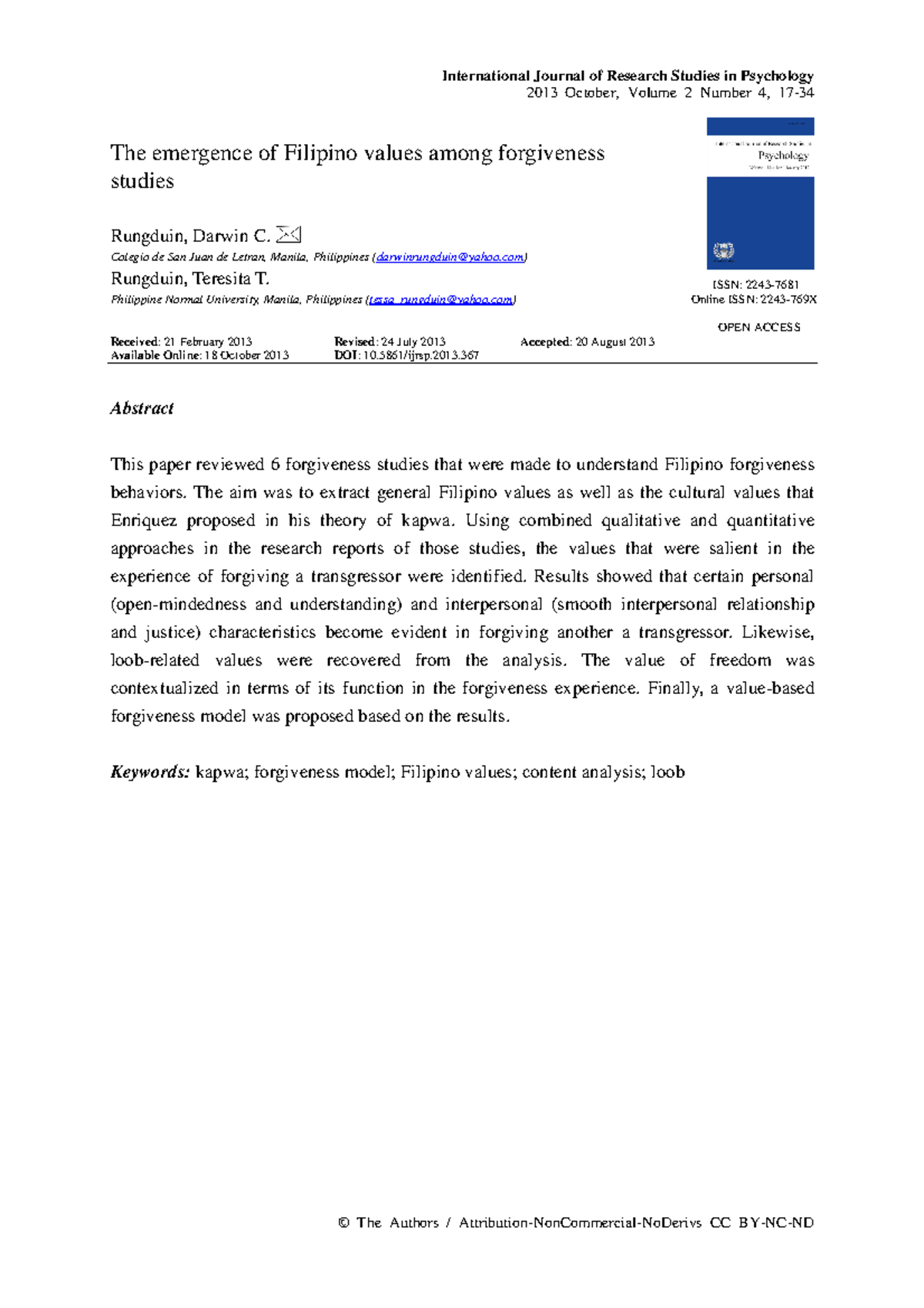 The emergence of Filipino values among f - International Journal of ...