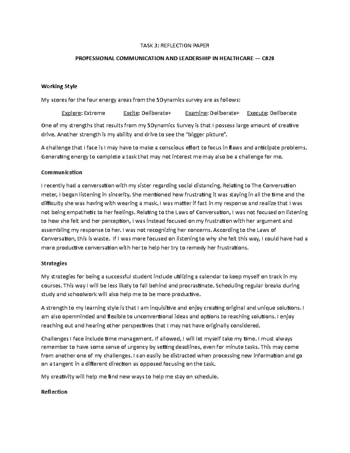 TASK 3 - Grade: Pass - TASK 3: REFLECTION PAPER PROFESSIONAL ...