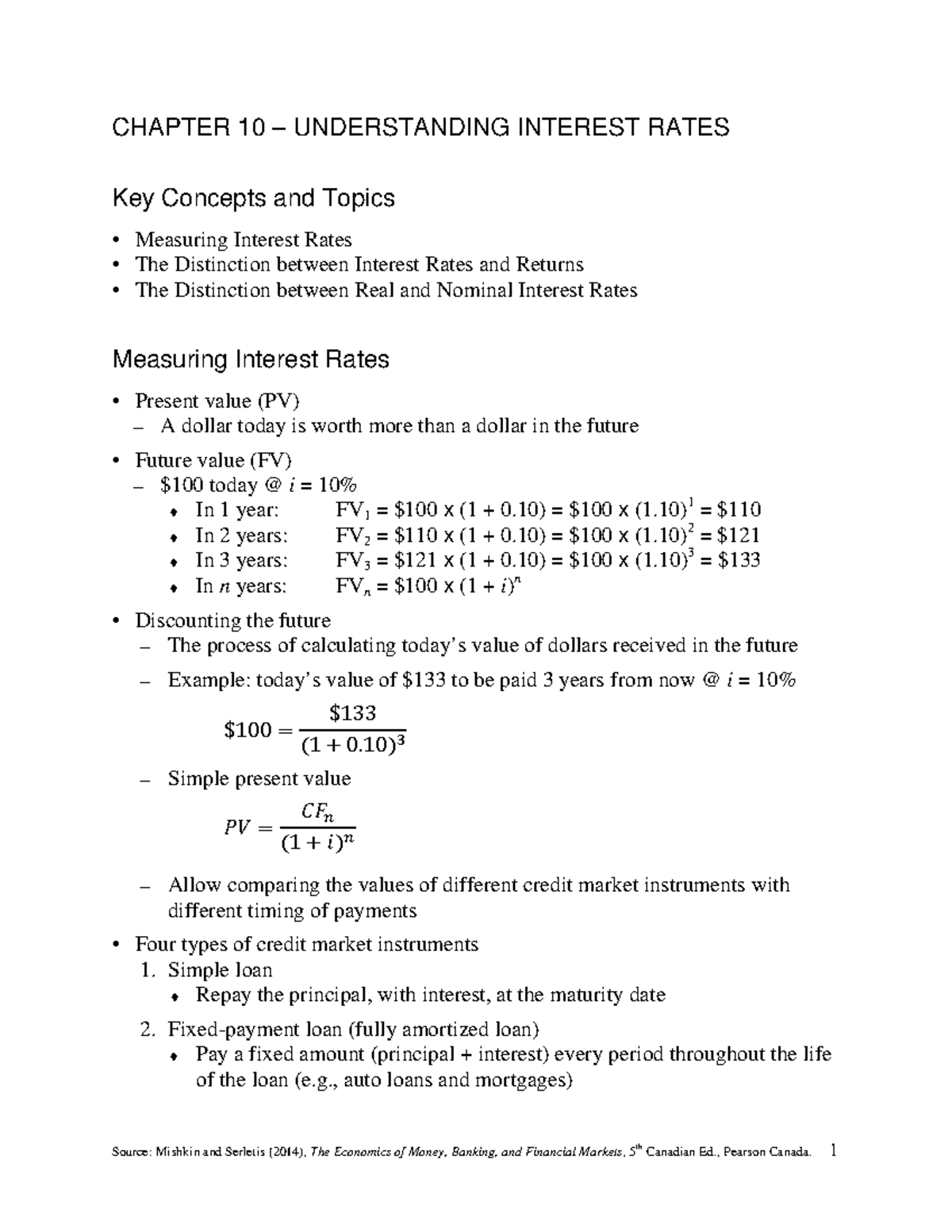 Comm 220 Chapter 10 - CHAPTER 10 – UNDERSTANDING INTEREST RATES Key ...