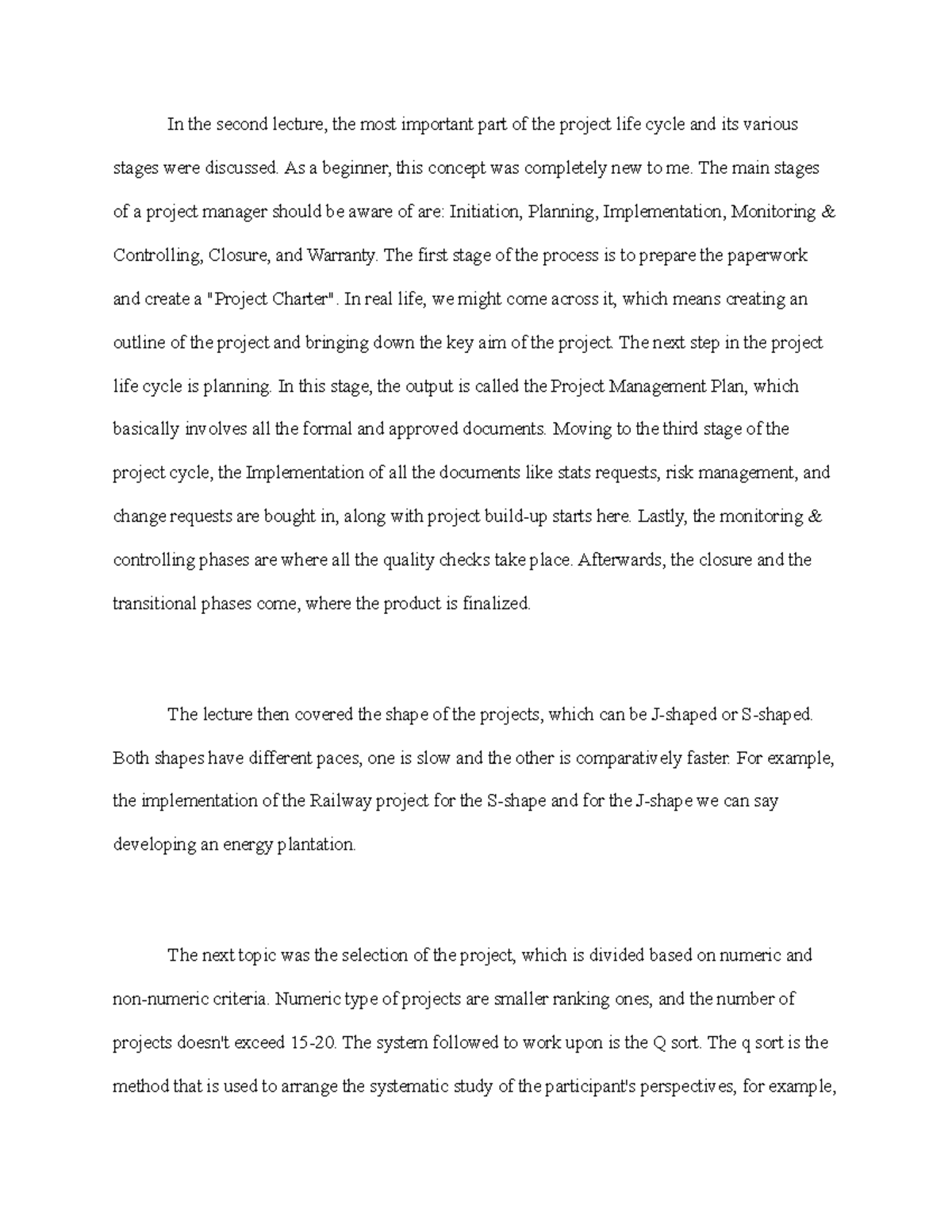 Self reflection 2 - lkjl - In the second lecture, the most important ...