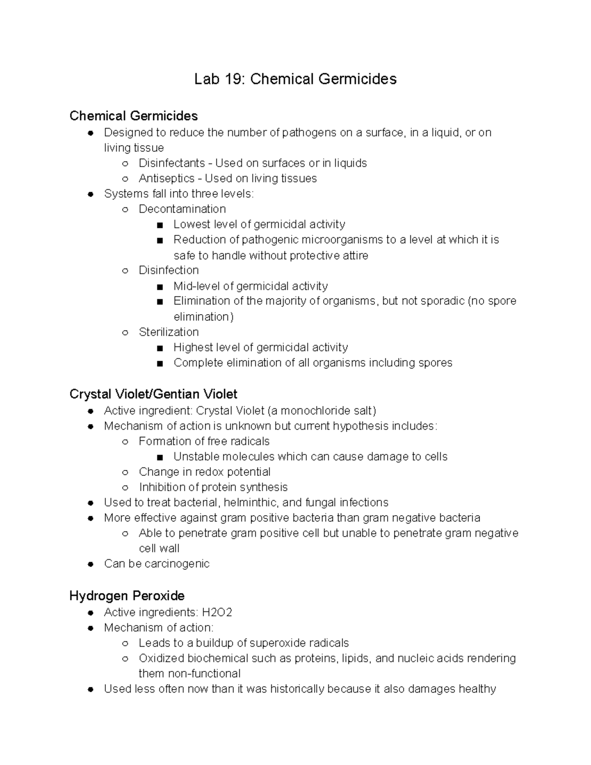 Lab 19 Chemical Germicides - Lab 19: Chemical Germicides Chemical ...