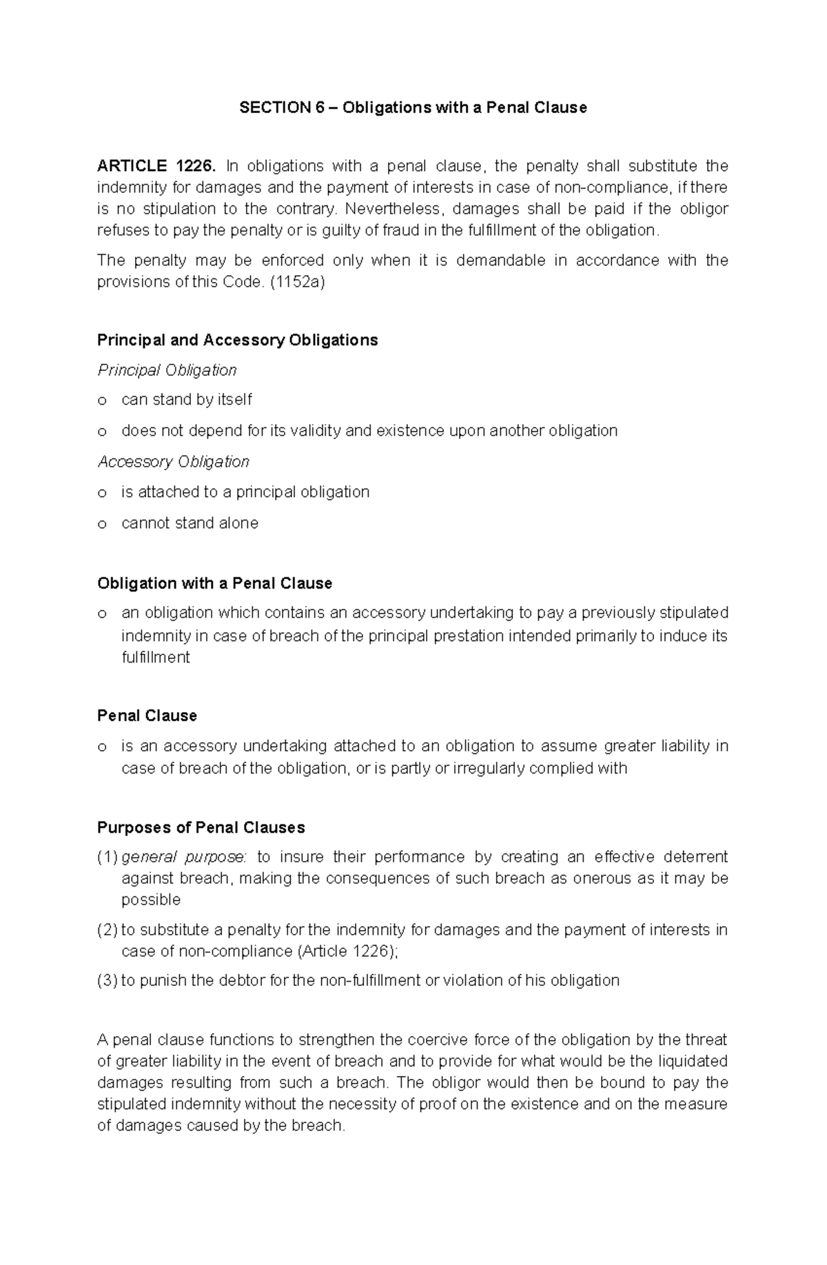 Chapter 3, Section 6 - SECTION 6 – Obligations with a Penal Clause ...