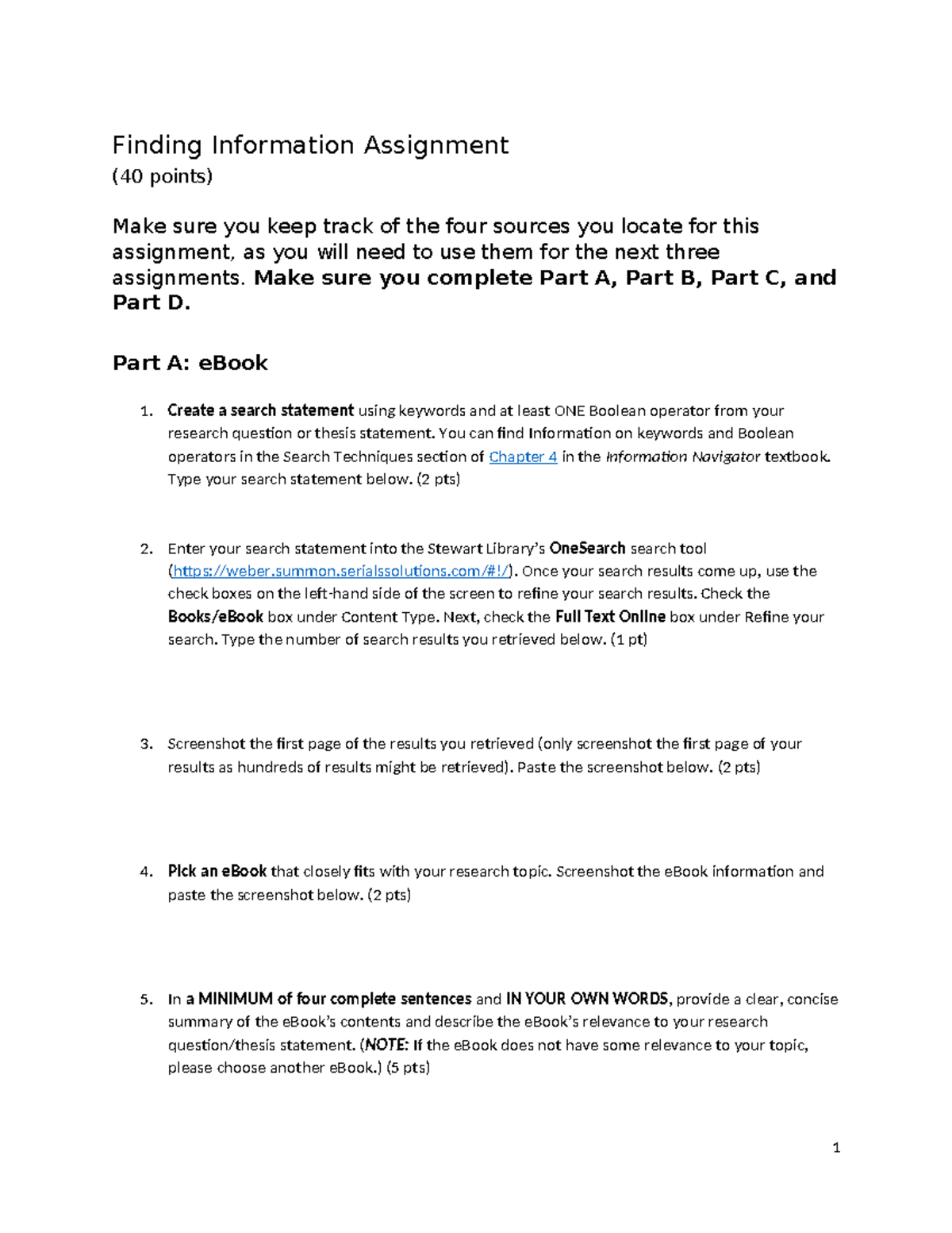 Finding Information - Make sure you complete Part A, Part B, Part C ...
