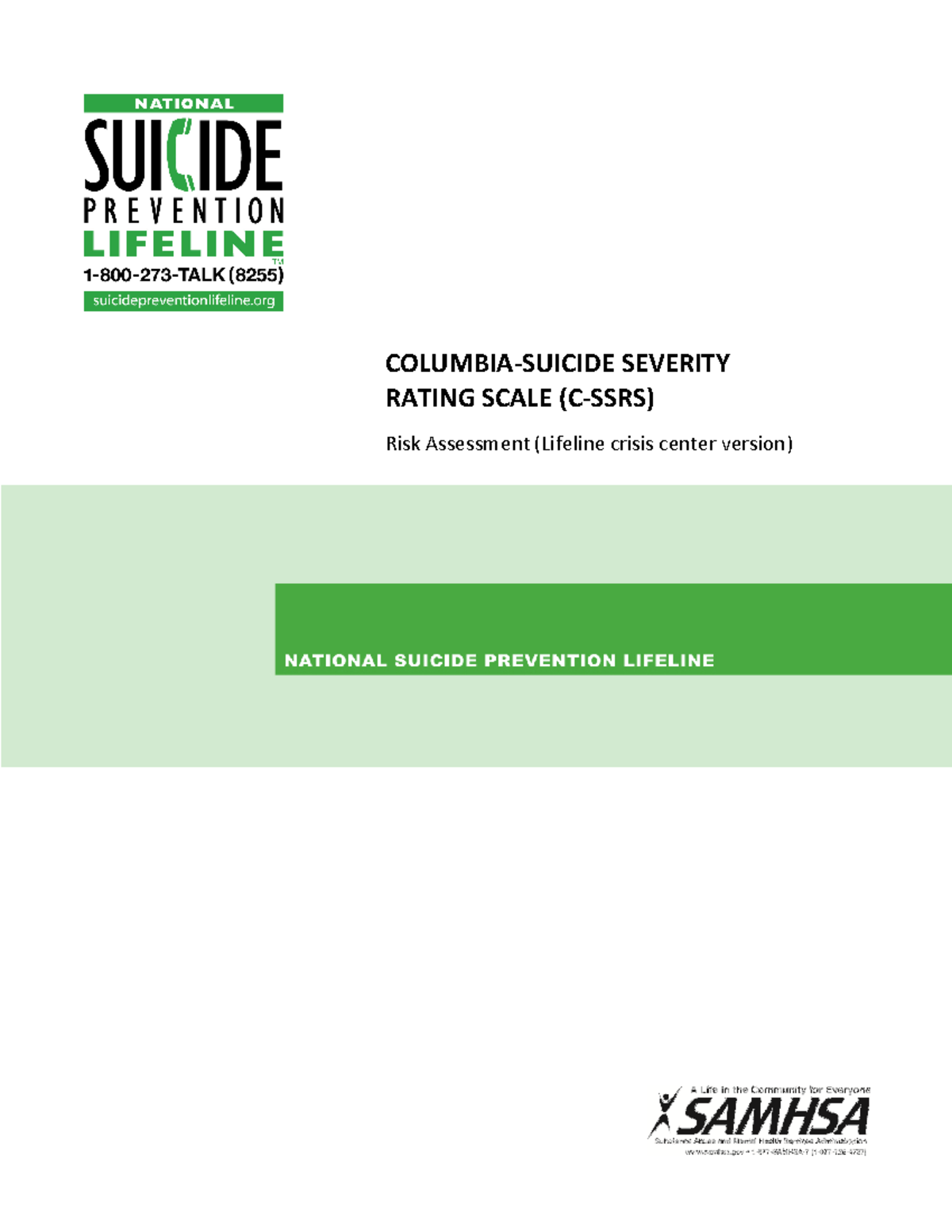 C Ssrs N A Columbia Suicide Severity Rating Scale C Ssrs Risk