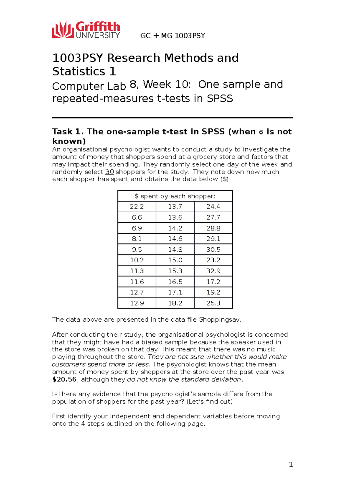 1003PSY Week 10 Computer Lab 8 Worksheet - 1003PSY Research Methods and ...