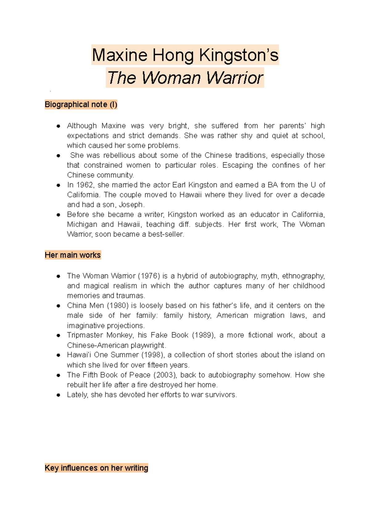 Maxine Hong Kingston’s - Maxine Hong Kingston’s The Woman Warrior ...